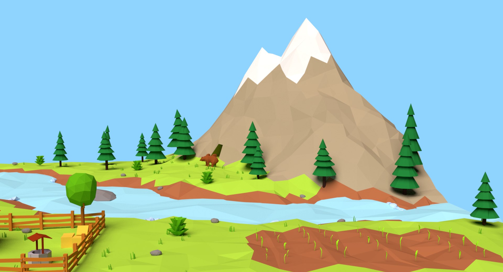 Cartoon Mountain Landscape Scene 3D Model - TurboSquid 1301686