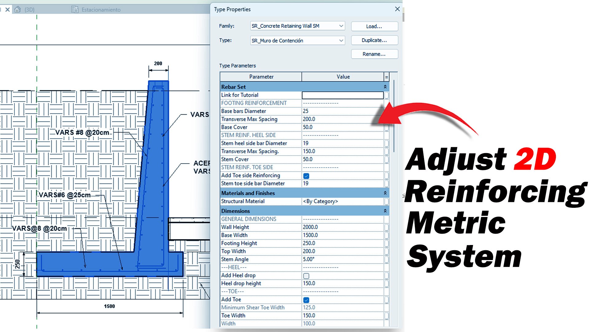 3D Retaining Wall Family With 2D Reinforcement Save Time And Money Model - TurboSquid 2243092