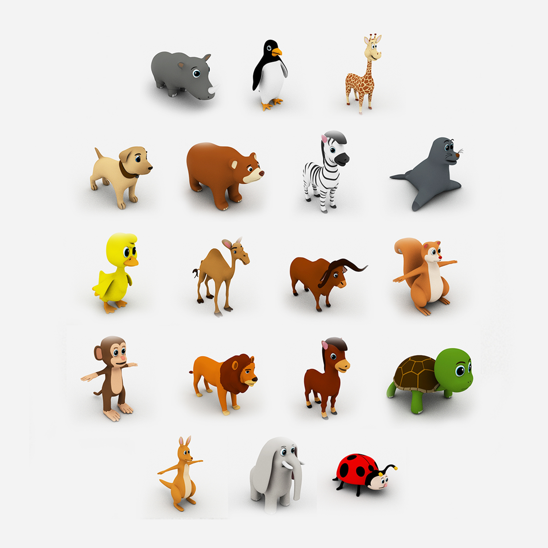 Free Cartoon Animals Set model - TurboSquid 1775900
