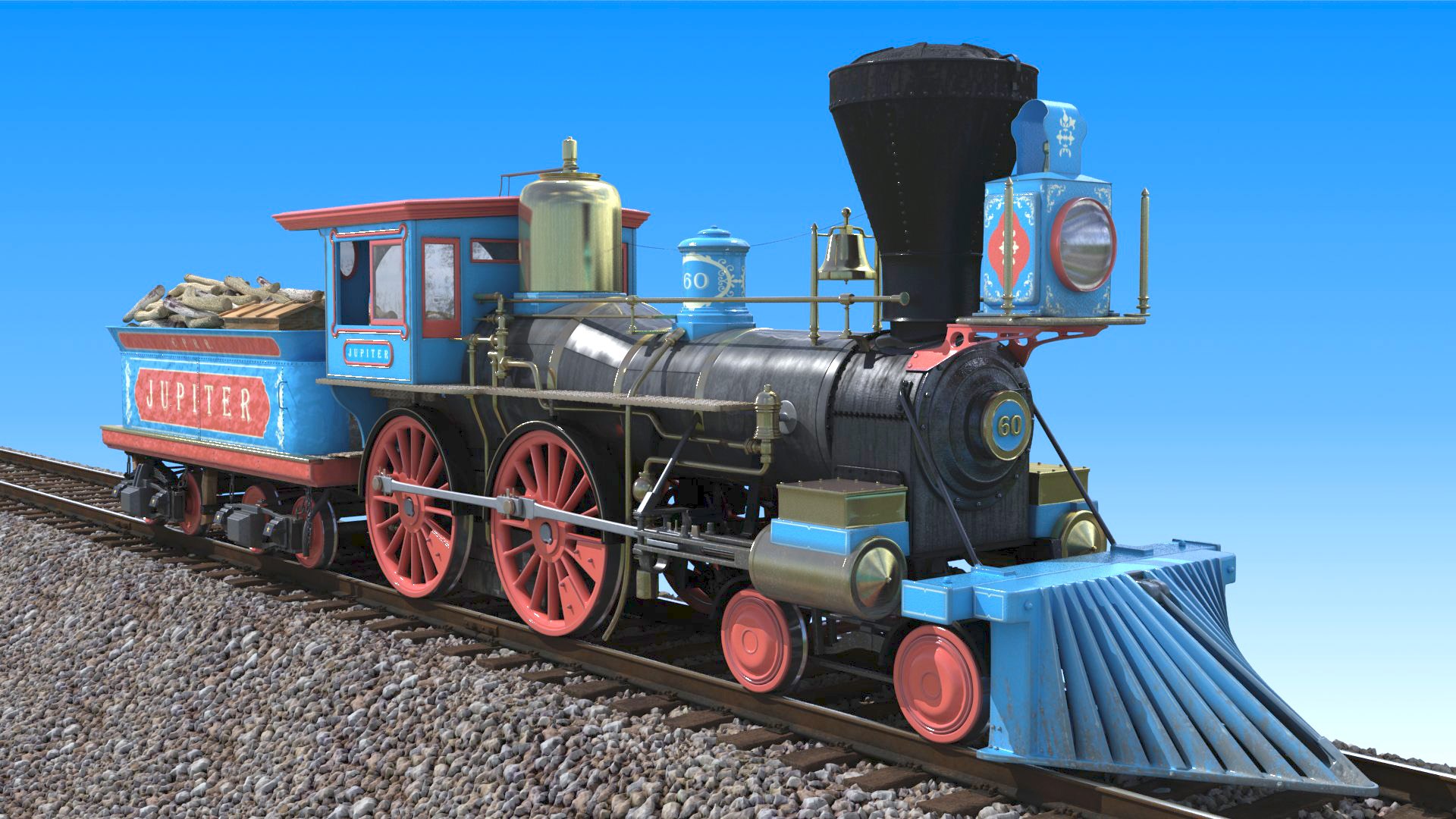 Central Jupiter Steam Locomotive 3d Obj