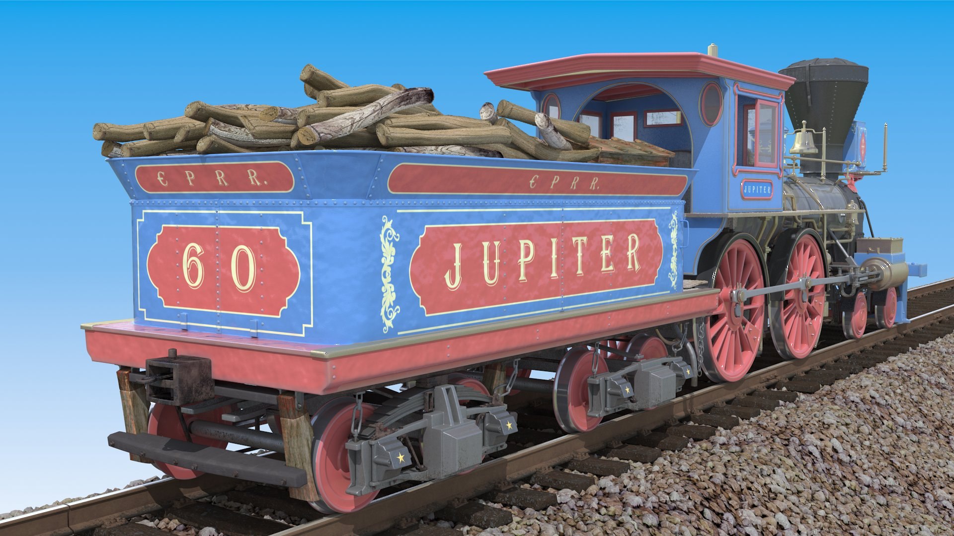 Central Jupiter Steam Locomotive 3d Obj