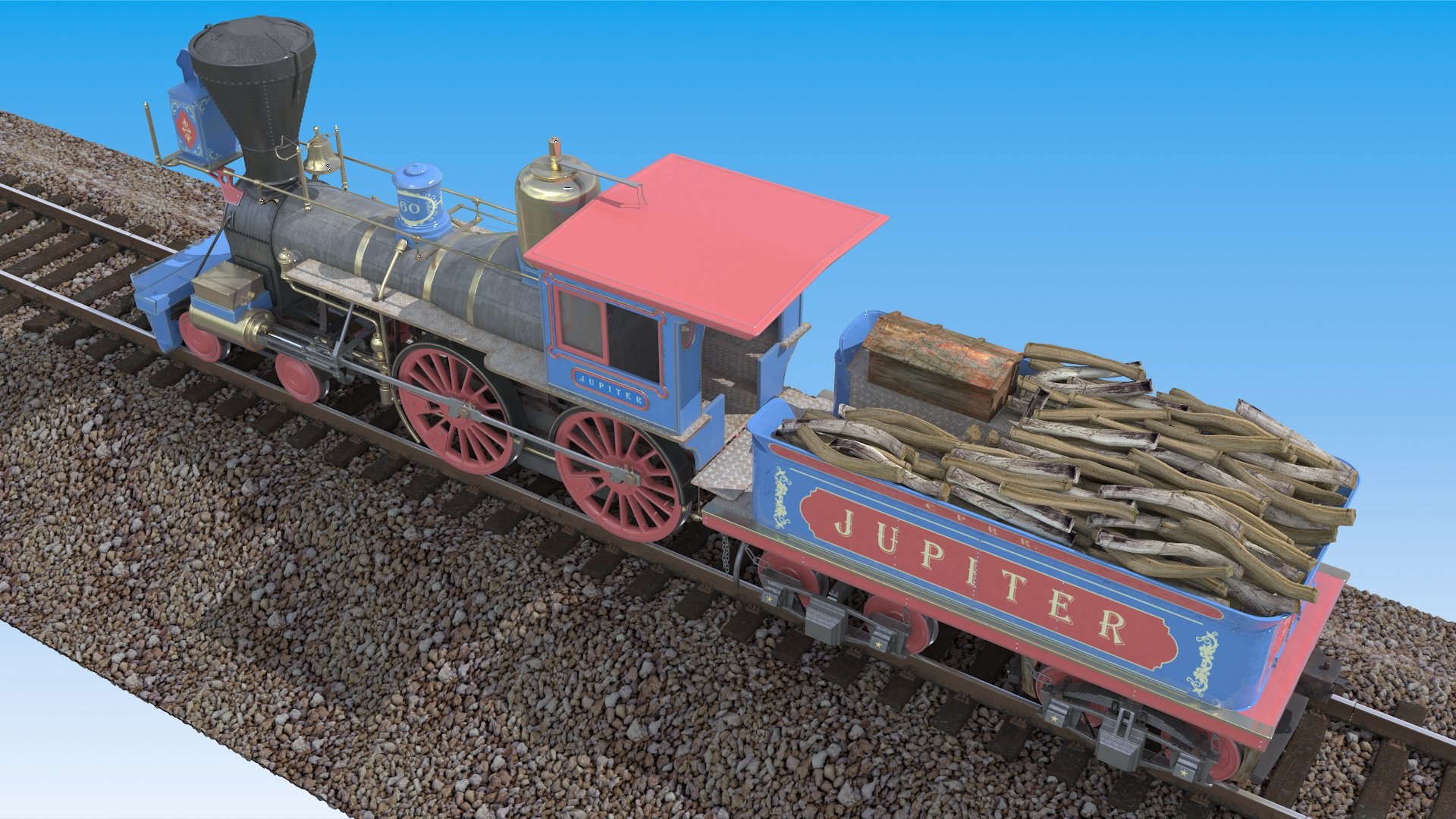Central Jupiter Steam Locomotive 3d Obj