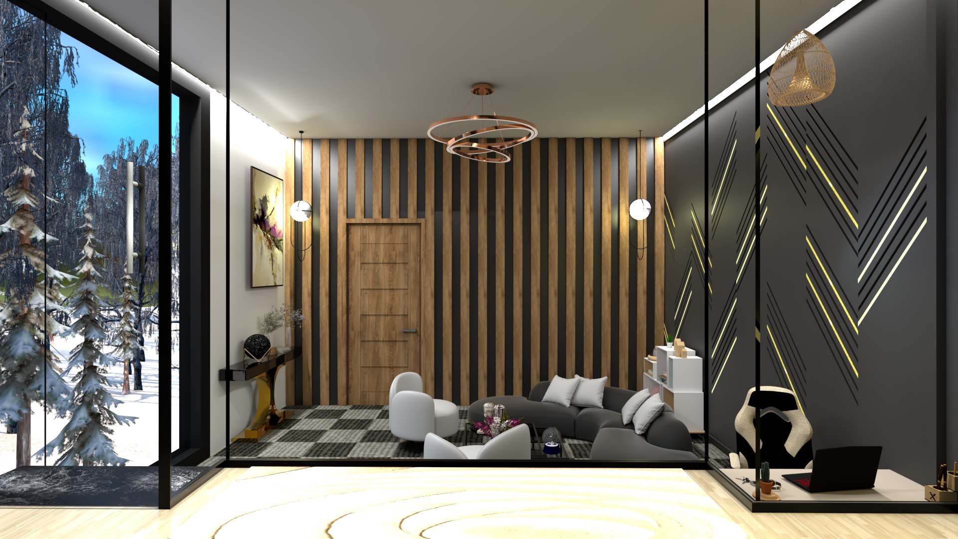 BEDROOM INTERIOR WITH SNOW WEATHER model - TurboSquid 2183766