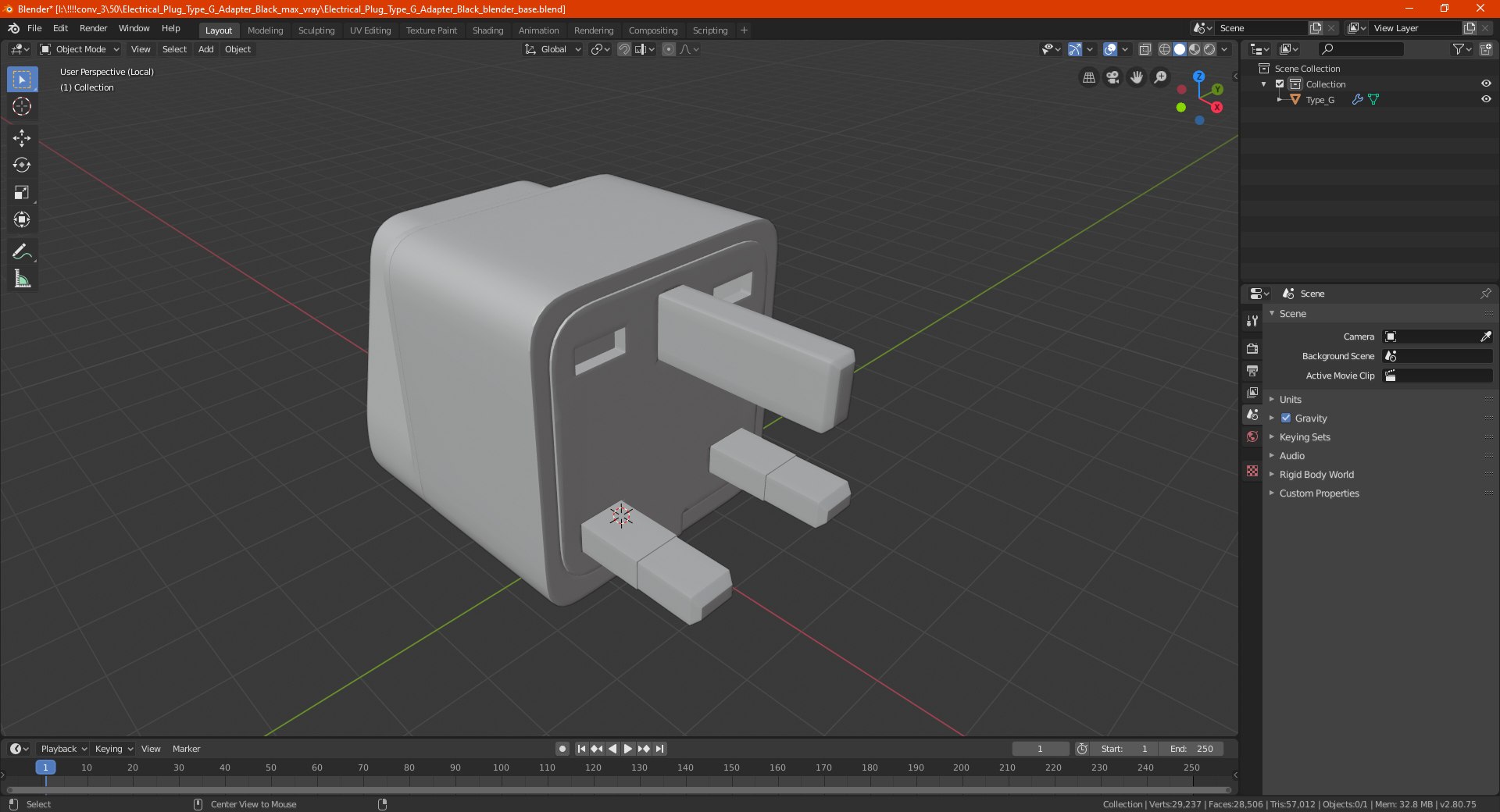 Electrical Plug Type G Adapter Black 3D Model - TurboSquid 1838084