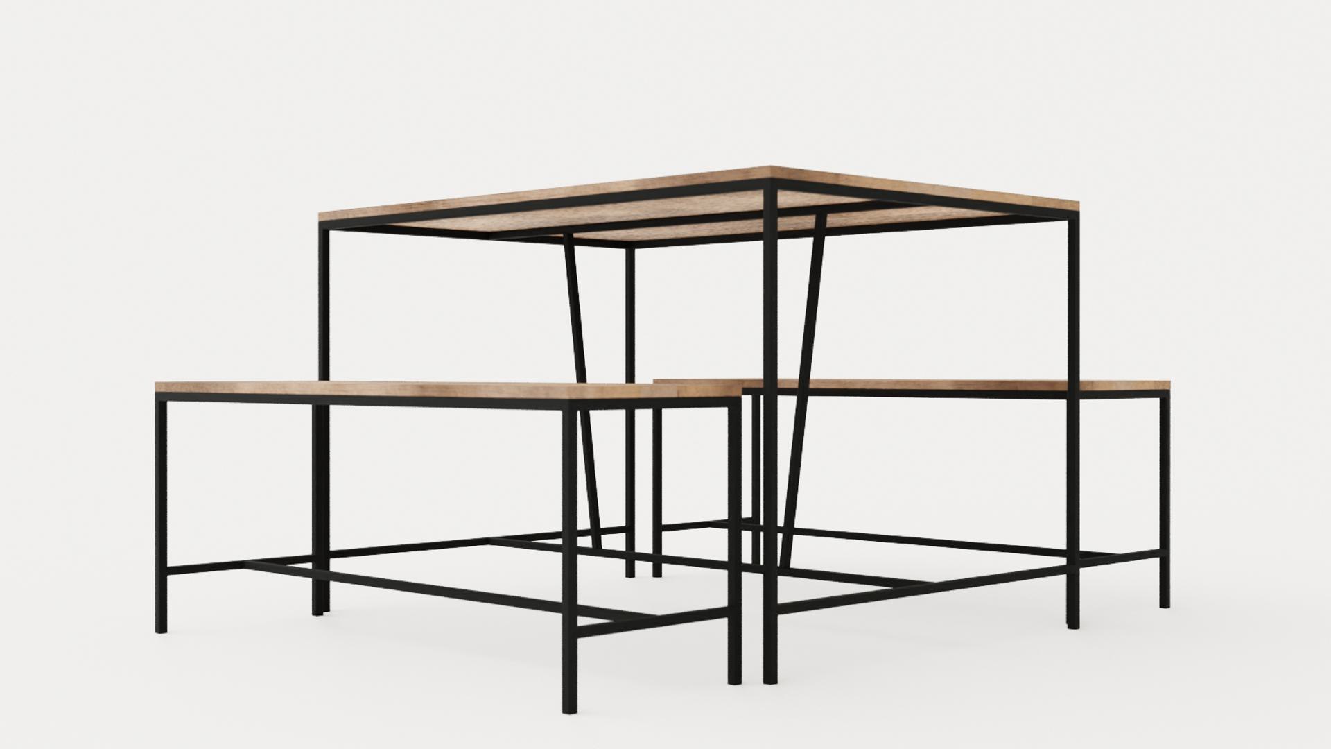 Urban Dining Table And Bench Set Model - TurboSquid 2215448