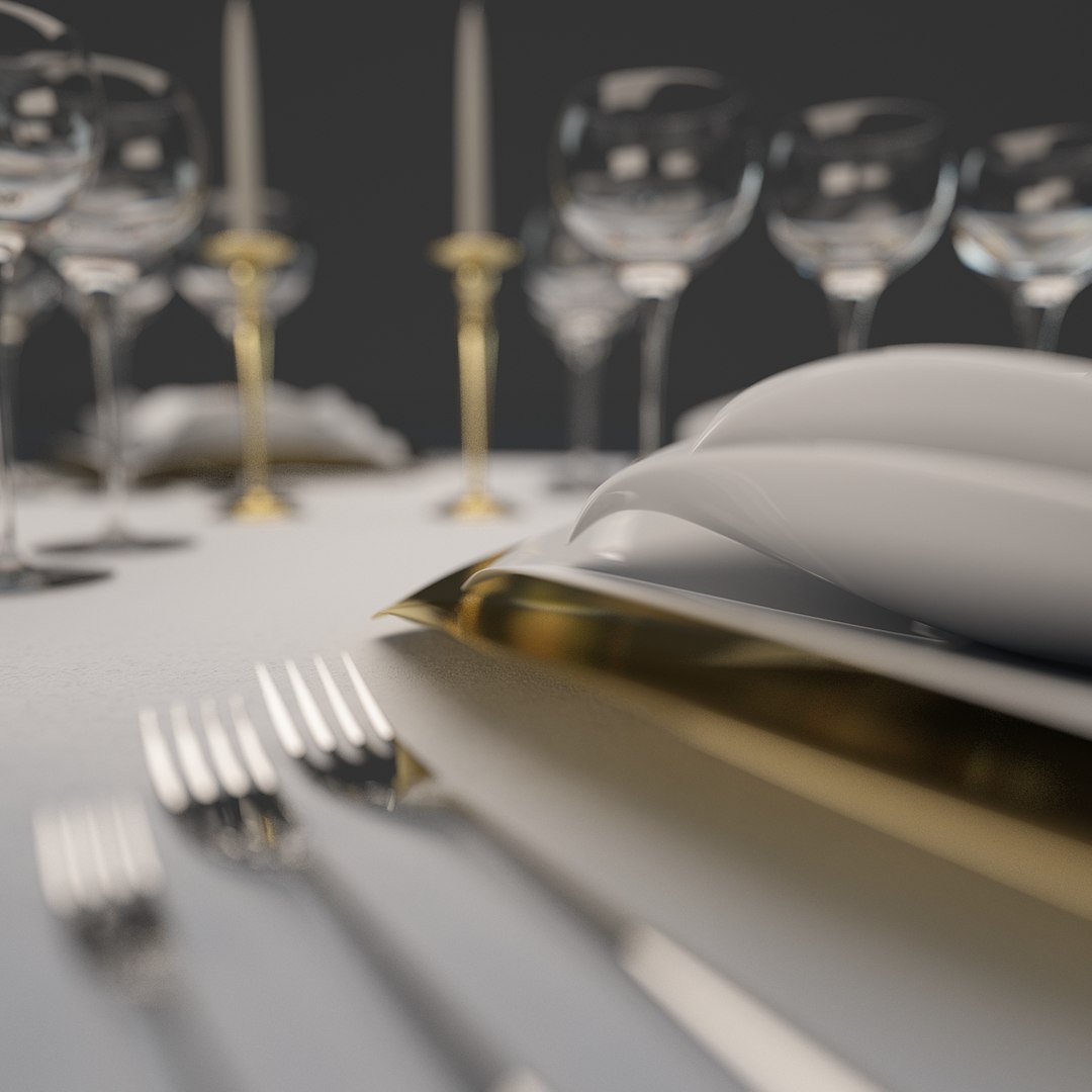 Dinner Table Set 3d Obj