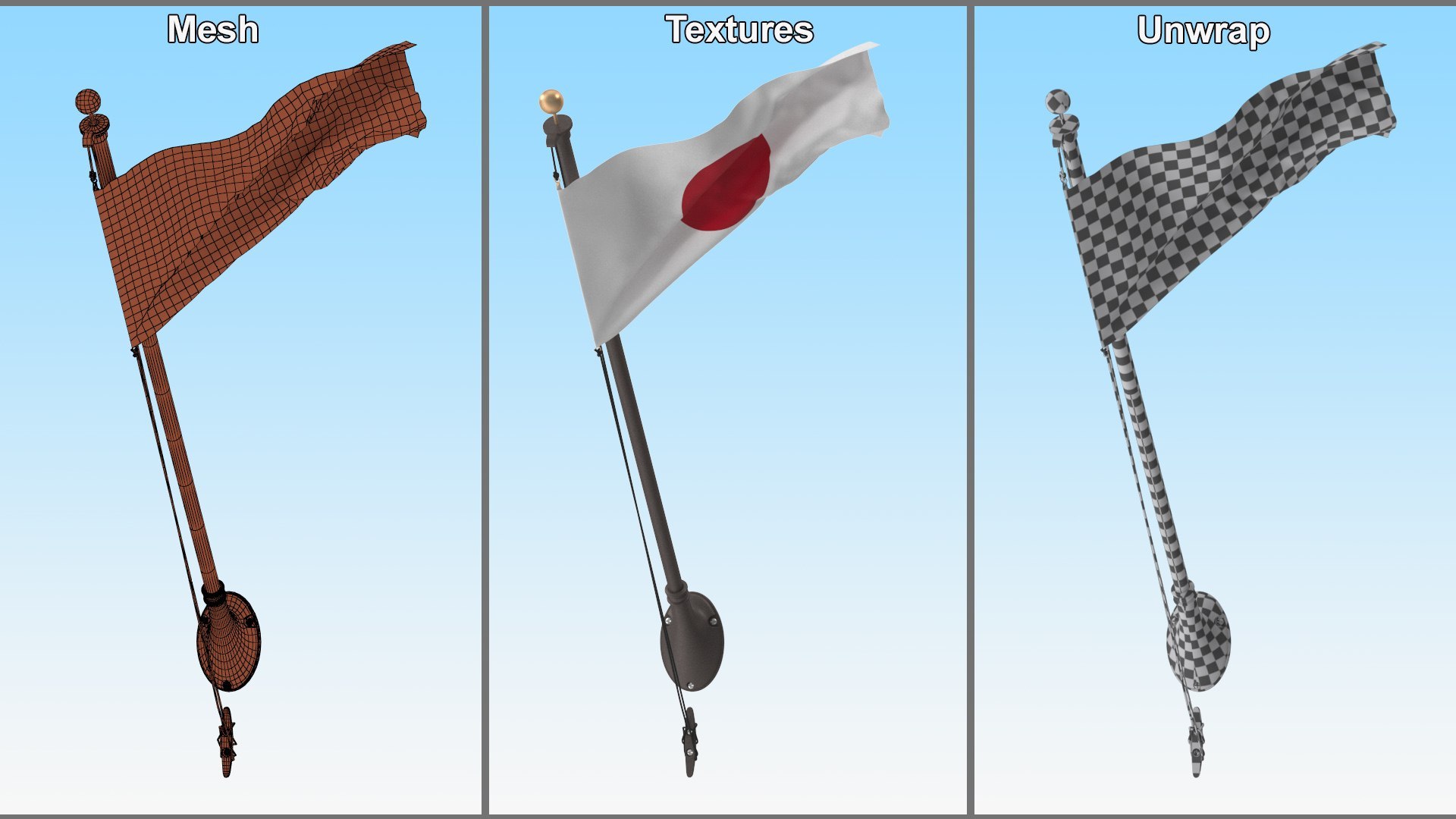 Flags On Wall Pole Collection Model - TurboSquid 2248794