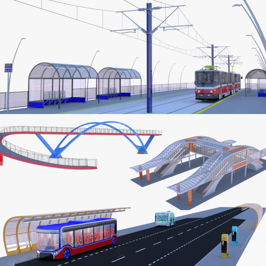 3D Bus Tram Stops And Bridges Model - TurboSquid 2192657