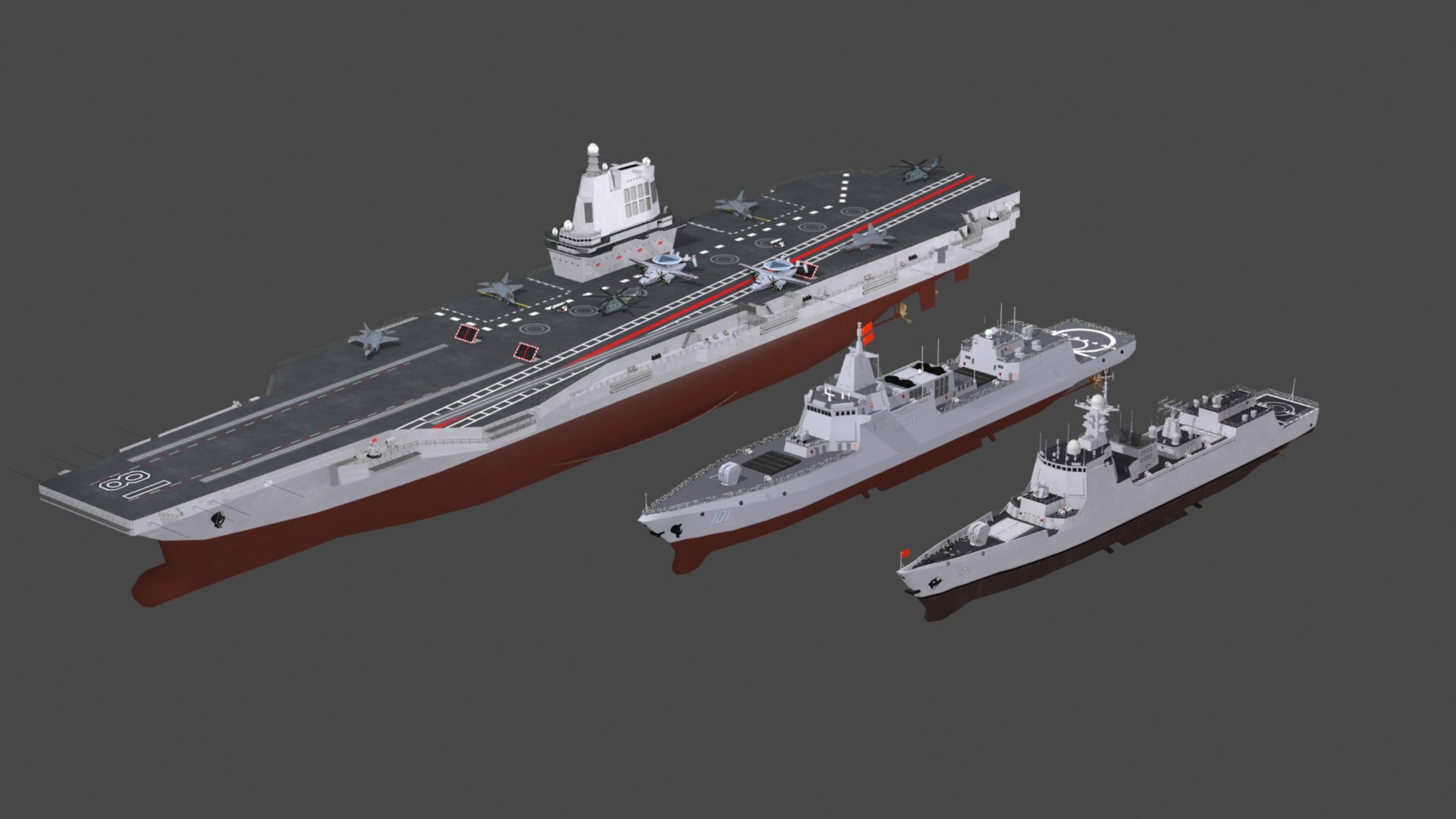 3D 055 Destroyer And 003 Fujian Aircraft Carrier Strike Group - TurboSquid 1967545