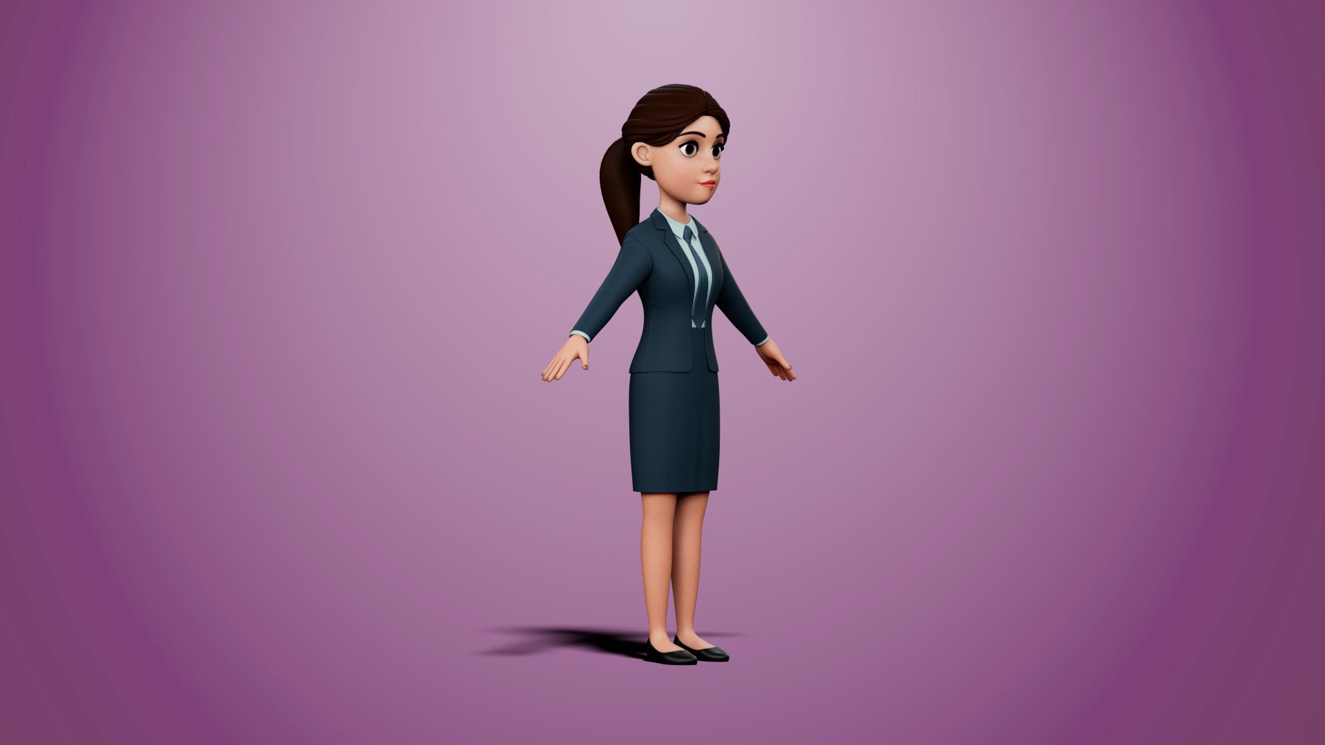 3D Female With Formal Suit Cartoon Stylized - TurboSquid 2340388