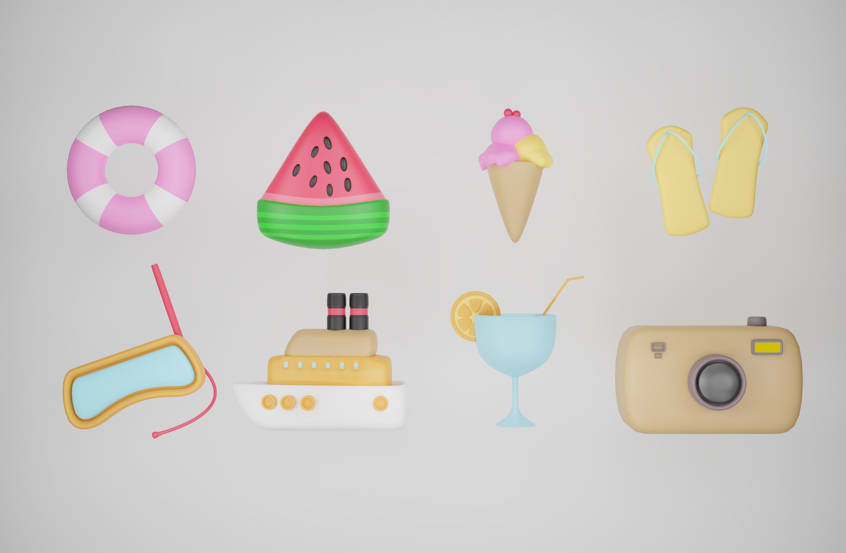 This Set Of Summer Essentials Features 8 Items 3D Model - TurboSquid ...