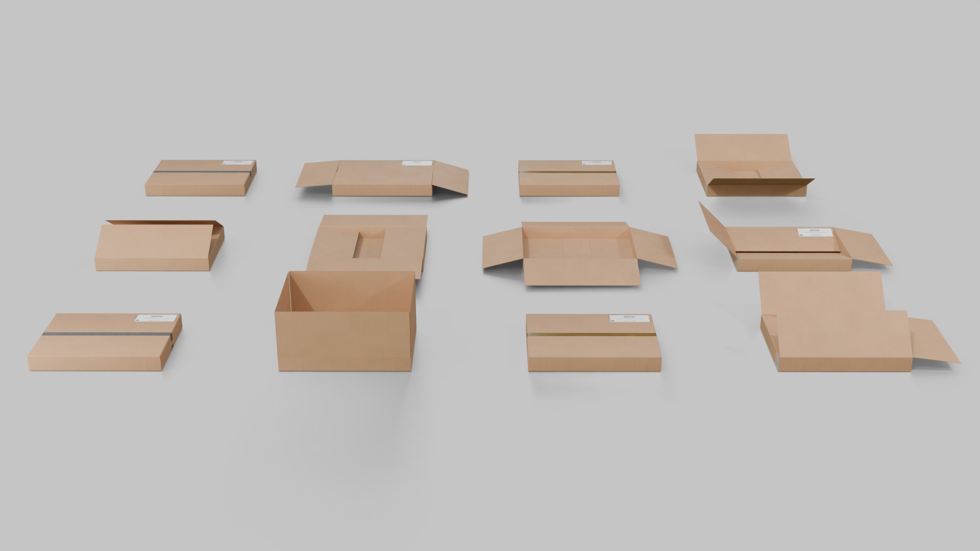 3D Cardboard Rectangular Flat Box - Rigged And Fully Customizable ...