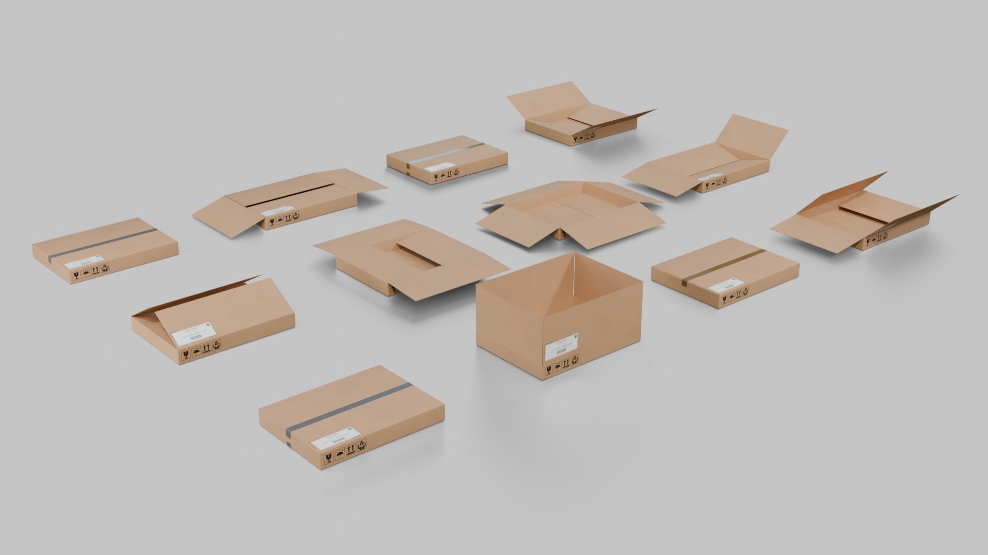 3D Cardboard Rectangular Flat Box - Rigged And Fully Customizable ...