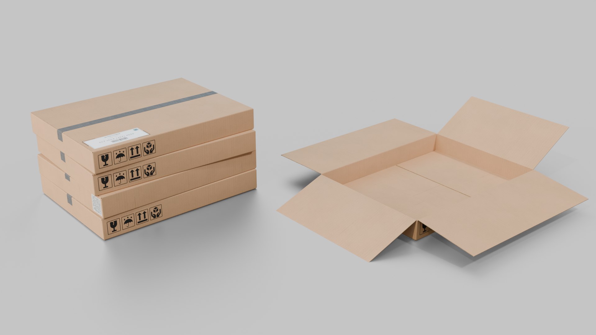 3D Cardboard Rectangular Flat Box - Rigged And Fully Customizable ...