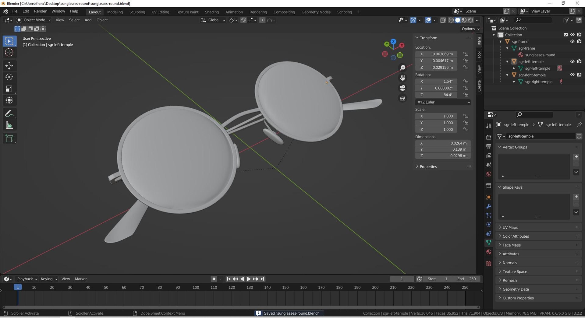 Sunglasses Round 3D Model - TurboSquid 1949271