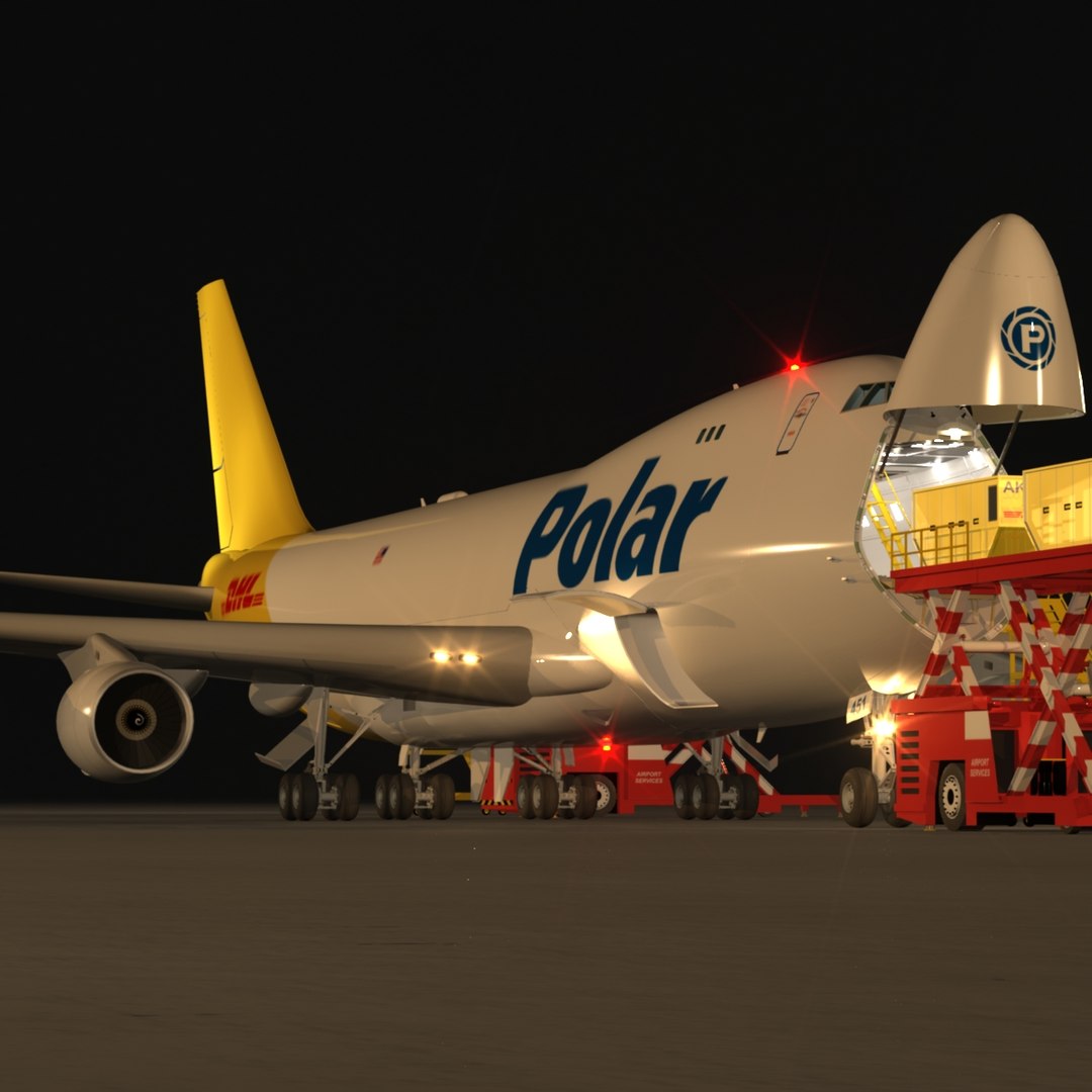 3d model of scene loading operation boeing 747-400