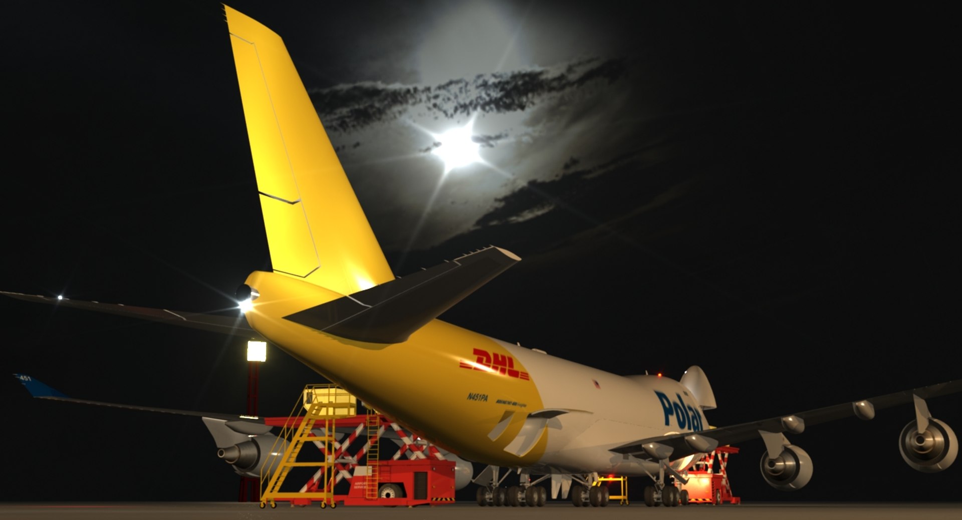 3d model of scene loading operation boeing 747-400