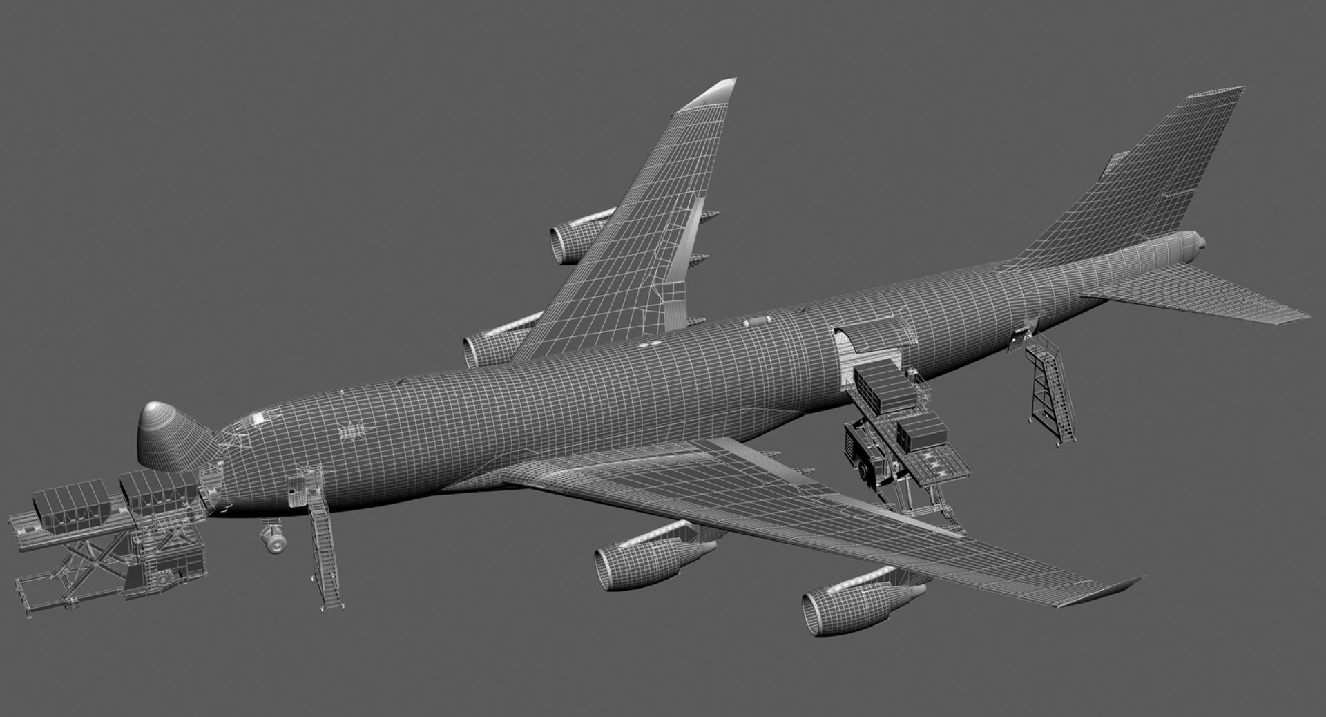 3d model of scene loading operation boeing 747-400