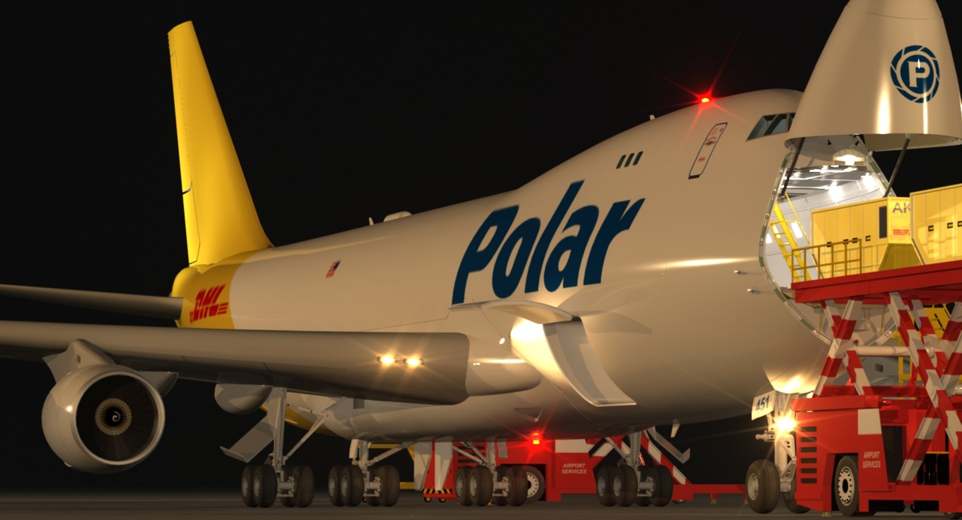 3d model of scene loading operation boeing 747-400