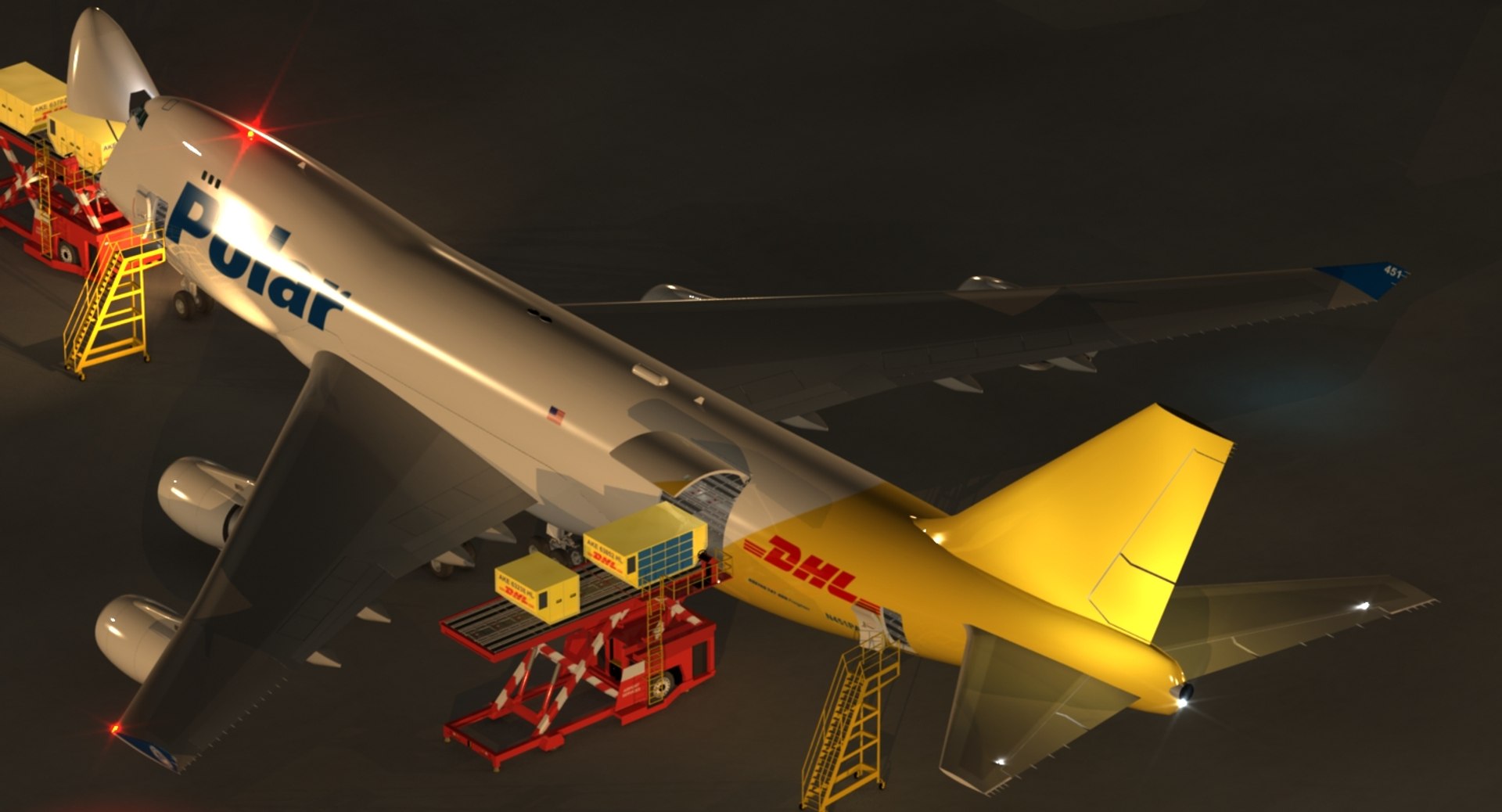 3d model of scene loading operation boeing 747-400