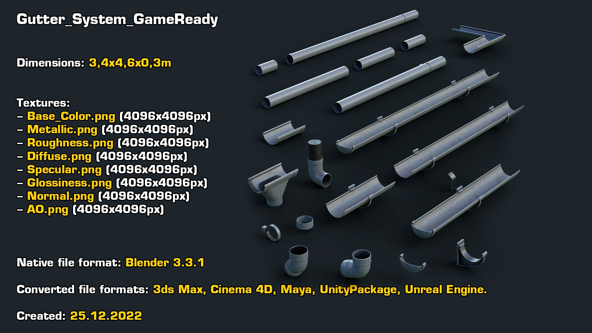 Gutter System GameReady 3D - TurboSquid 2005787
