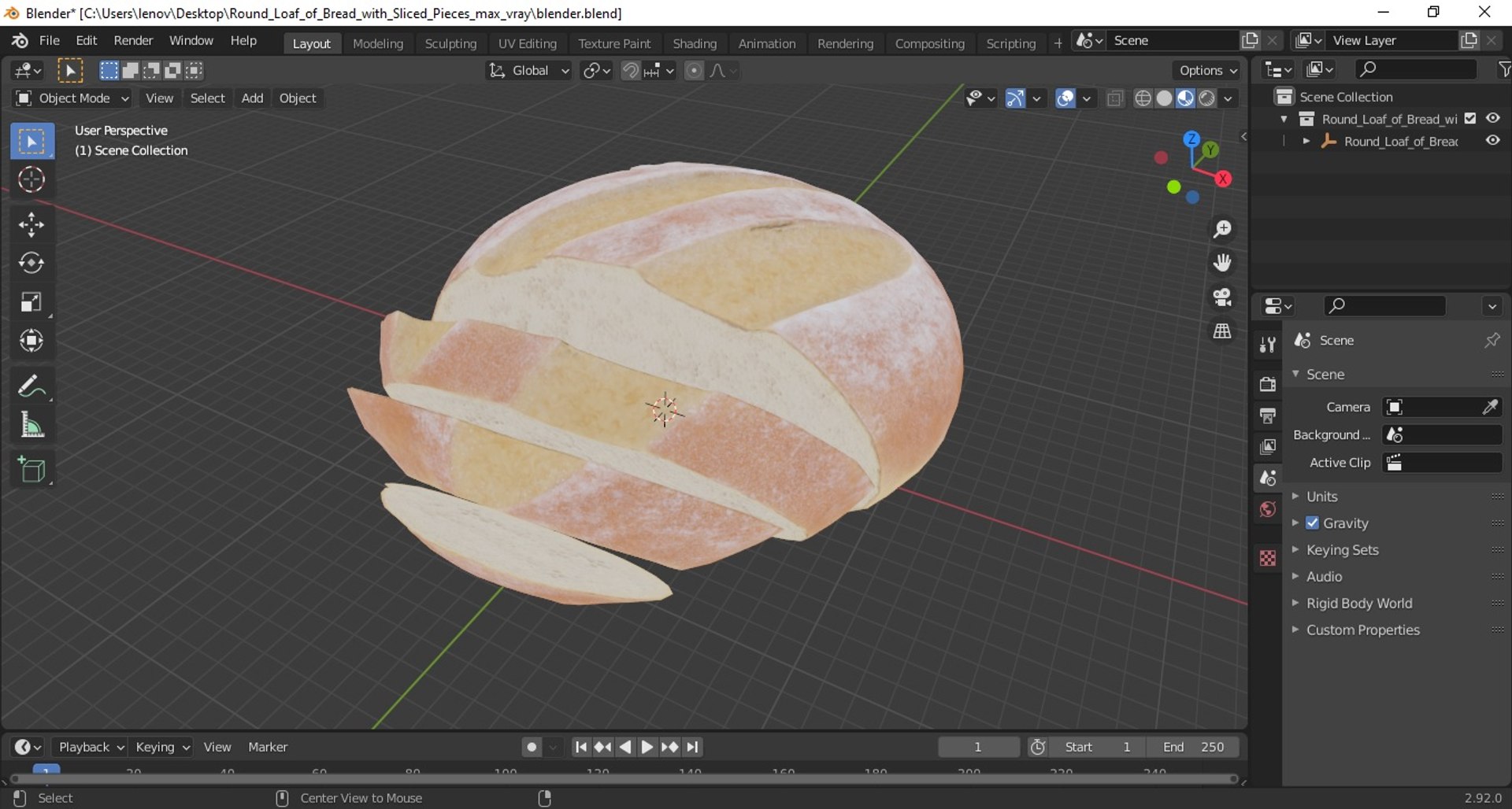 Round Loaf Of Bread With Sliced Pieces Model - TurboSquid 2244920