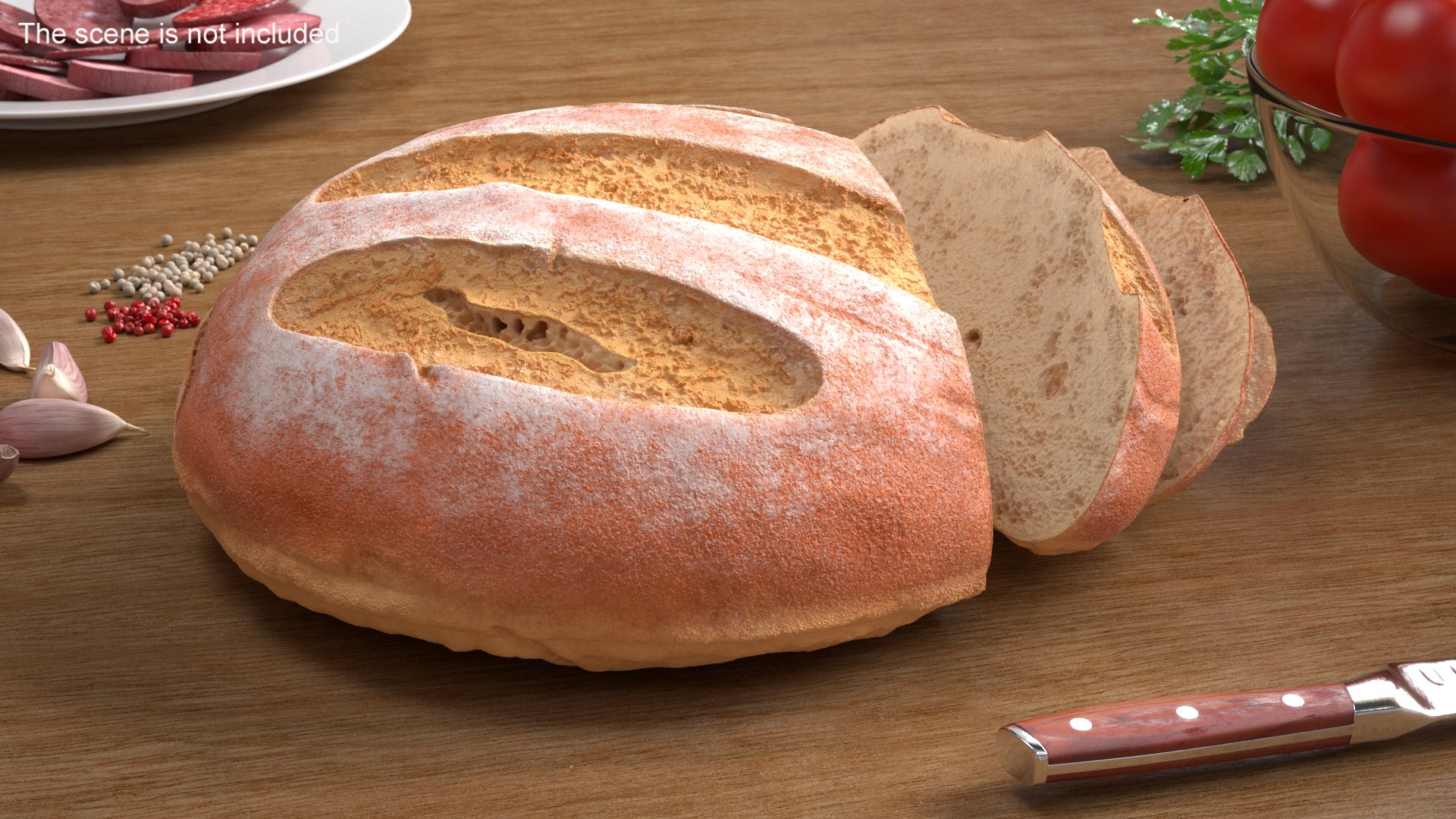 Round Loaf Of Bread With Sliced Pieces Model - TurboSquid 2244920