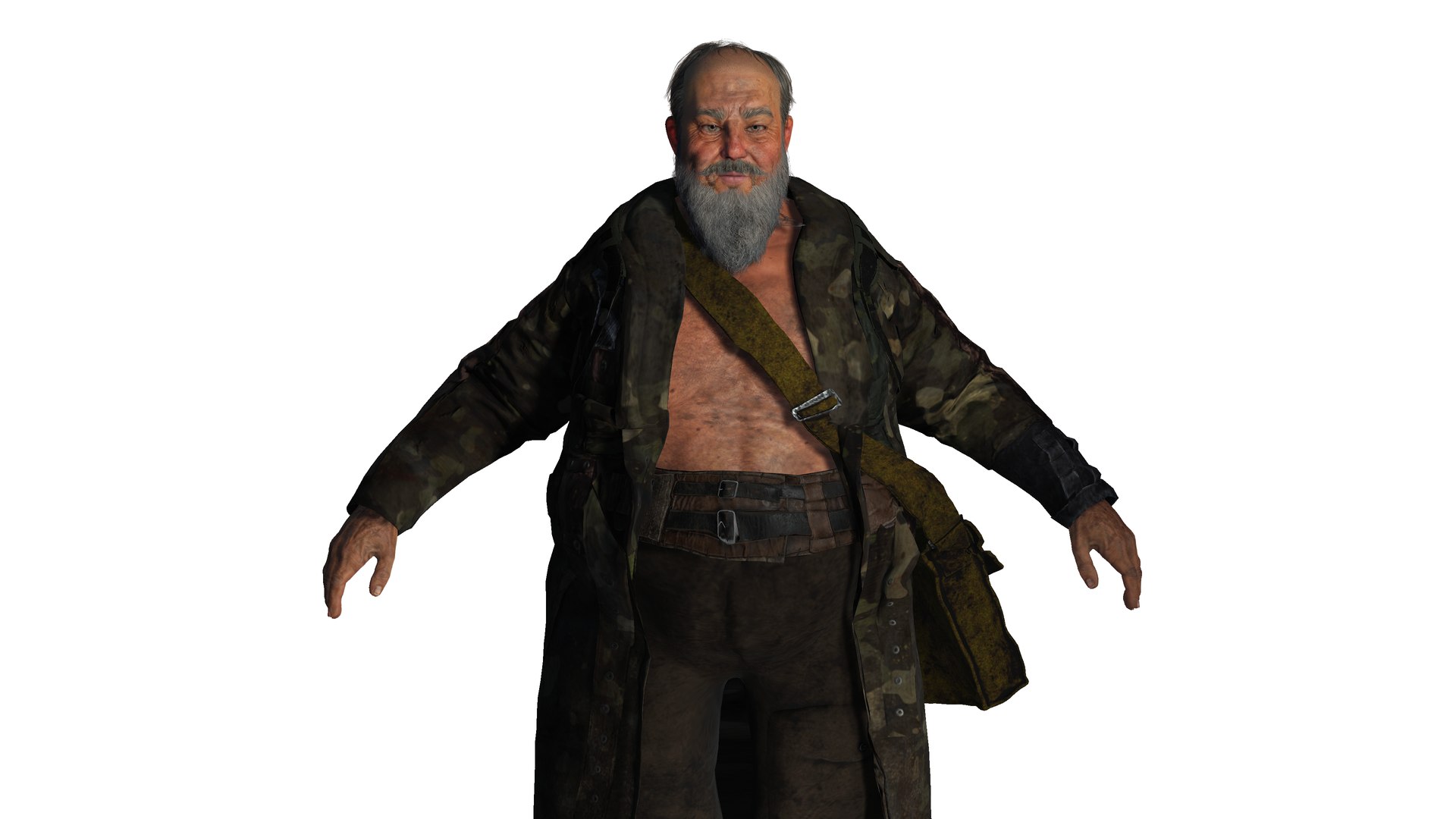 AAA 3D OLD FAT BEARD MAN HOMELESS SURVIVOR- GAME READY CHARACTER 3D ...