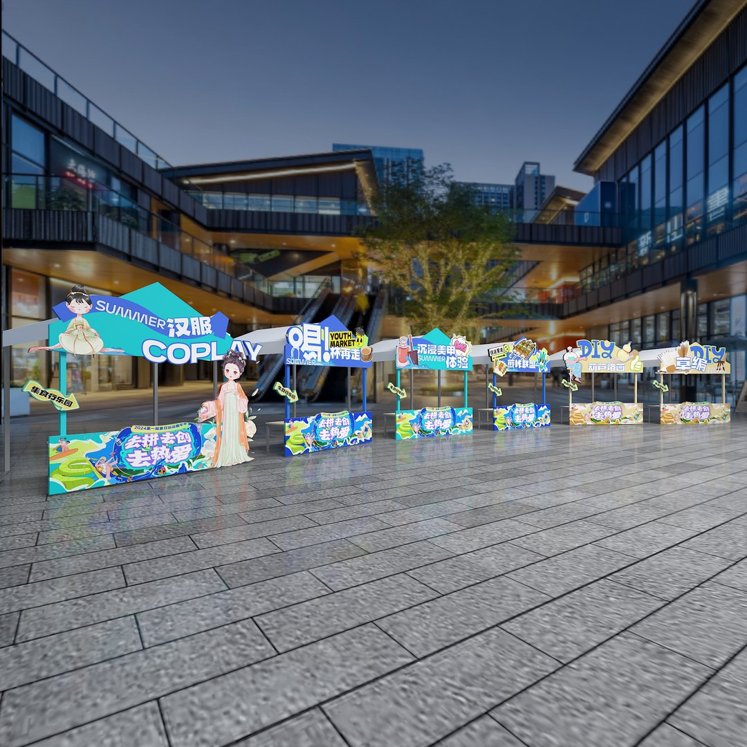 3D Modern Sports Market Stalls Hanfu Stalls Night Market Stalls ...