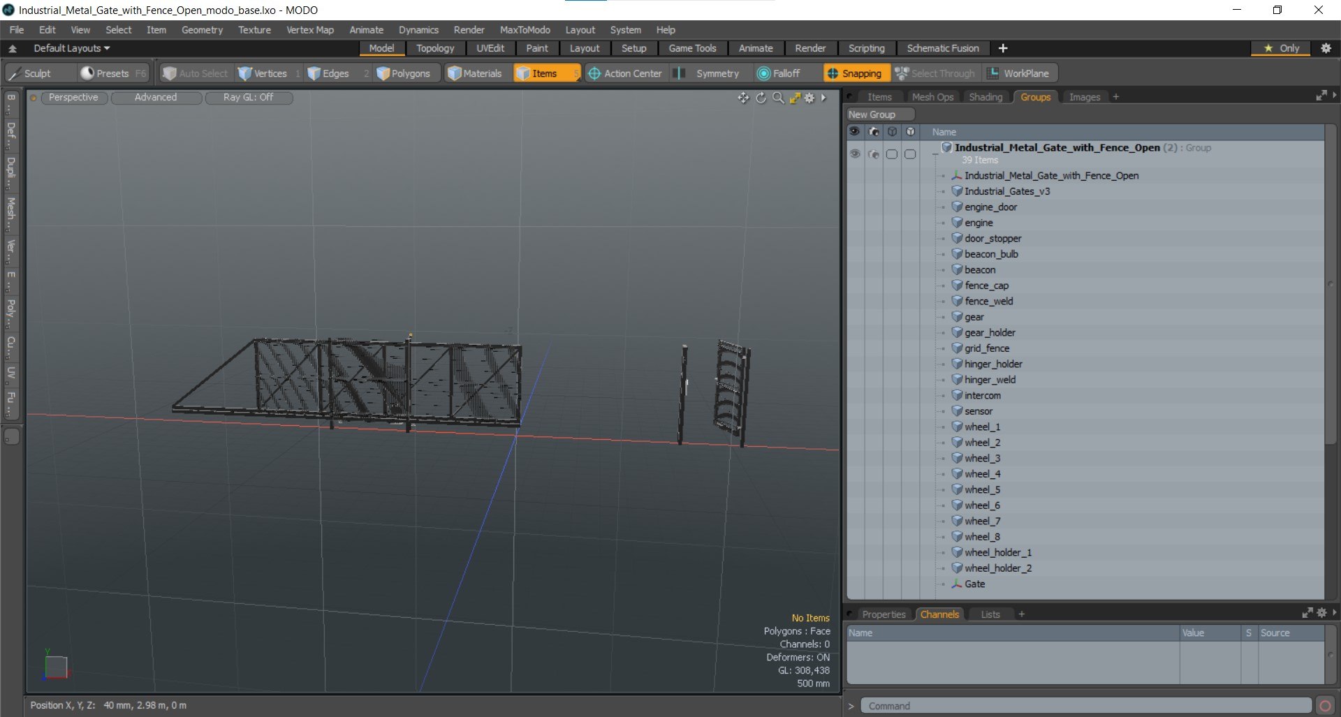 3D Model Industrial Metal Gate With Fence Open - TurboSquid 2344136