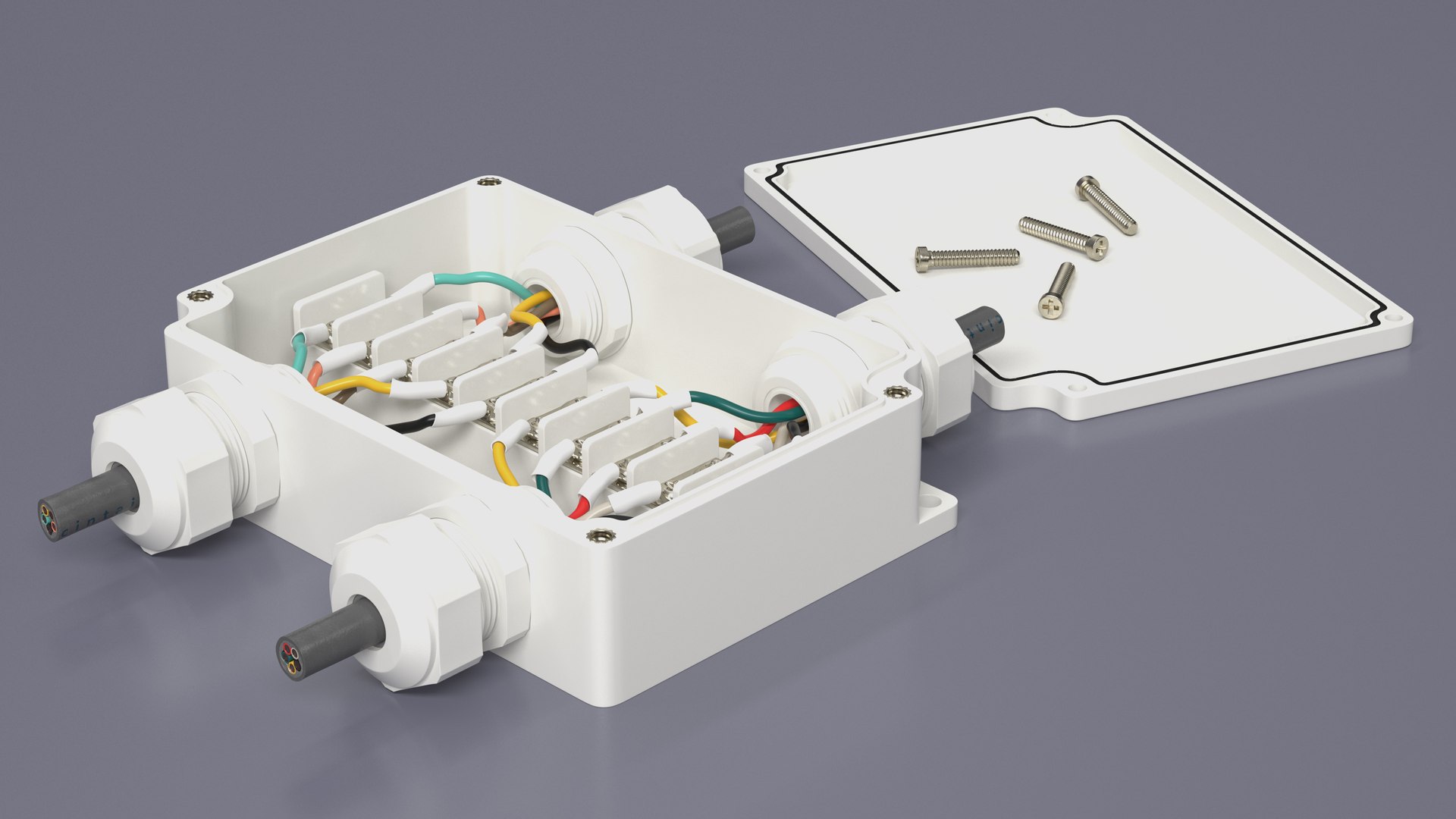 White Junction Box With 4 Wires 3D - TurboSquid 1908779