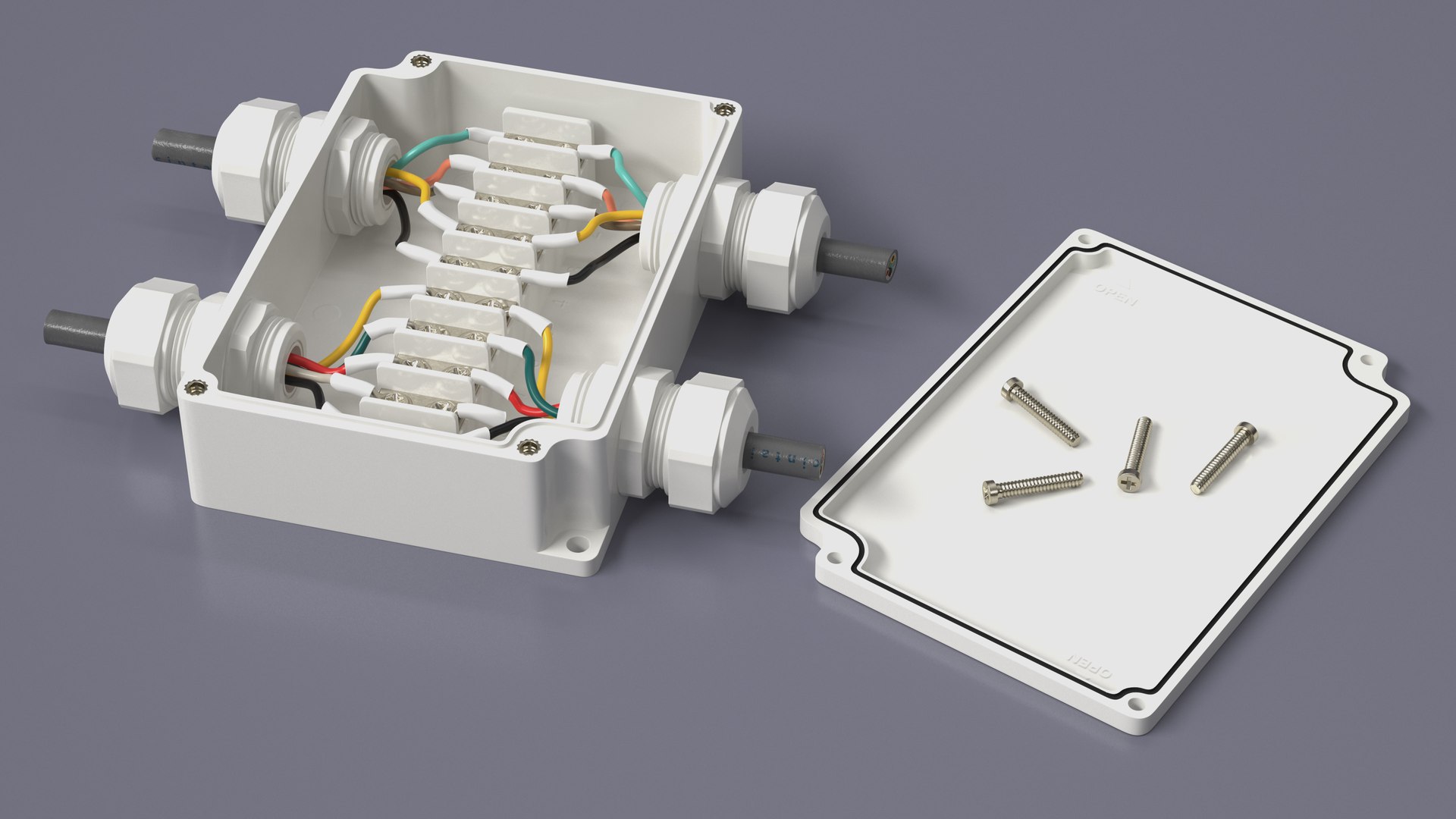 White Junction Box With 4 Wires 3D - TurboSquid 1908779