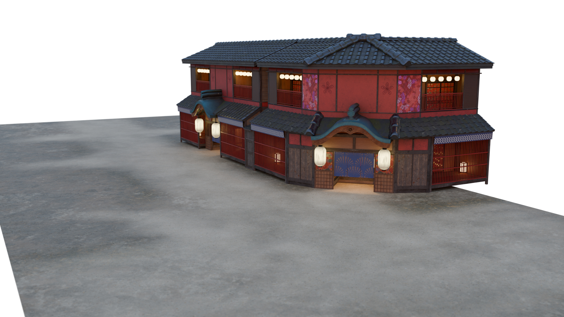 3D Edo Period Yoshiwara Red Light District Buildings Japanese ...