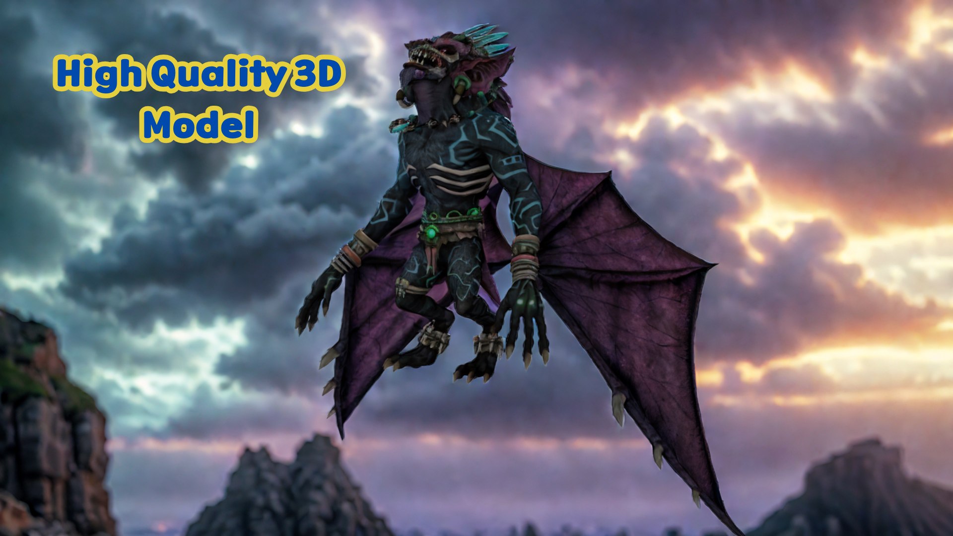 3D Winged Demon Creature Stylized Game Ready Flying Monster 3D Model ...