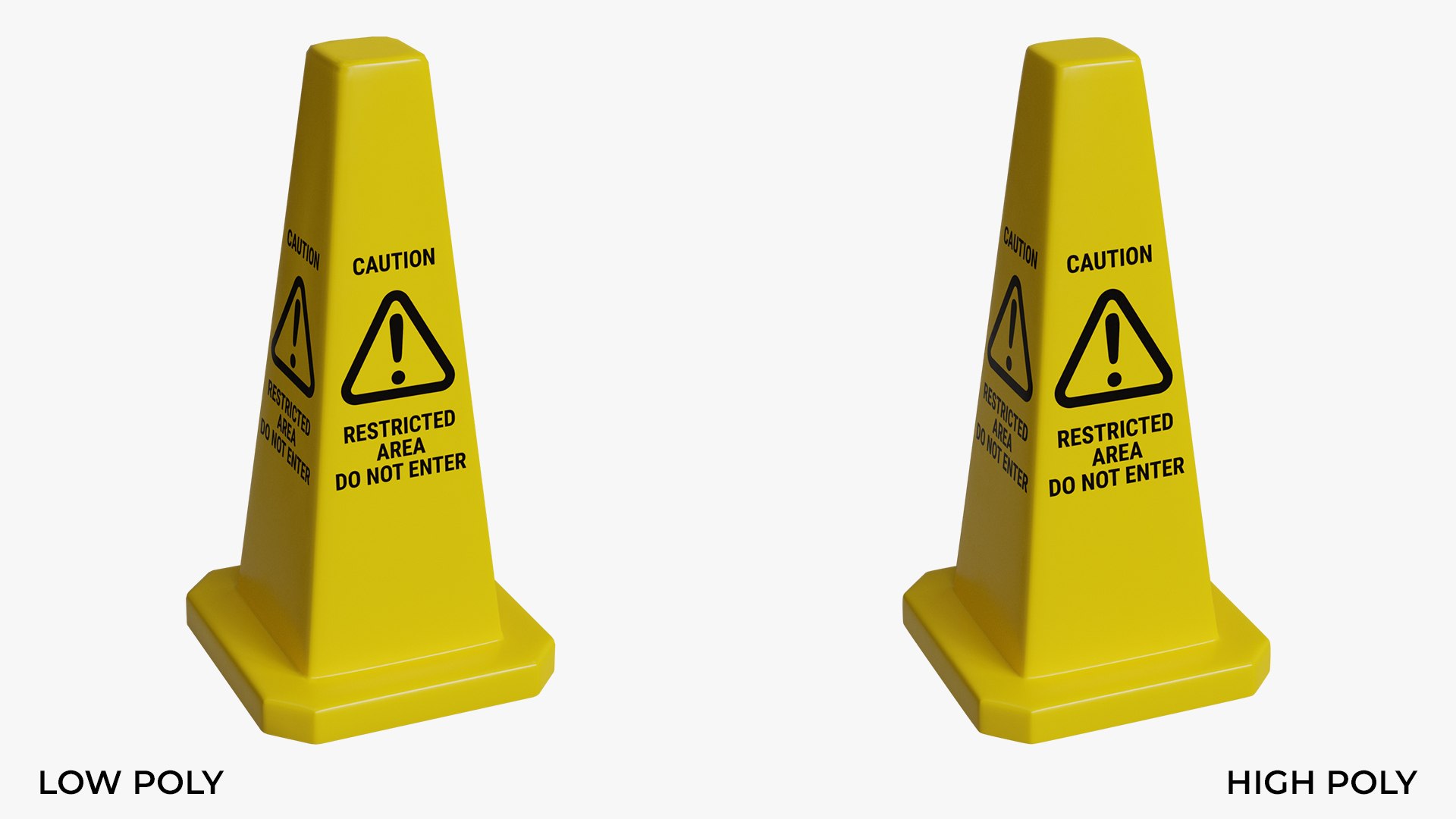 3D Yellow Closed Top 24 Inch Safety Lamba Floor Cone Caution Restricted ...