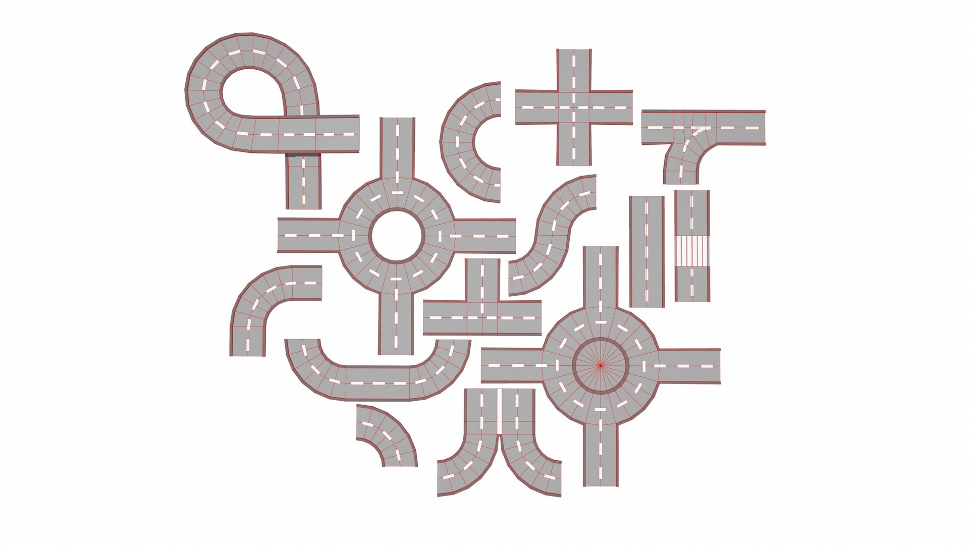 A Set For Creating A Cartoon Road Low-poly 3D - TurboSquid 1726786