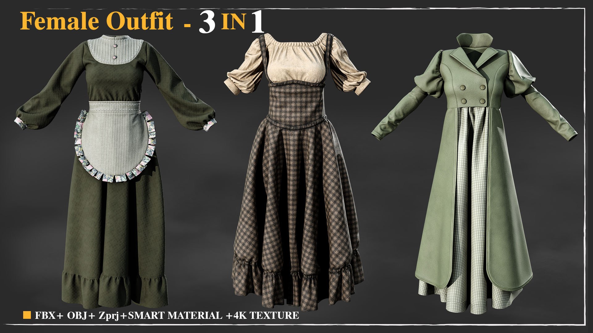 3D Model 3 Female Outfit - TurboSquid 2301569