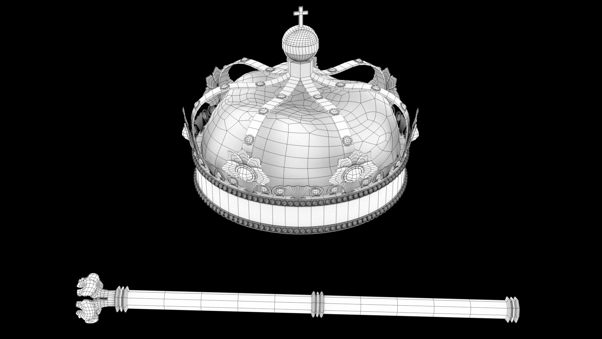 Golden Crown With Gems And Sceptre Model - TurboSquid 2203925