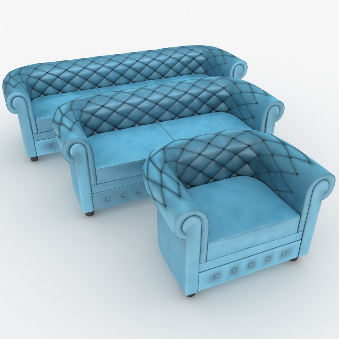 3d Model Realistic Chester Sofa Set