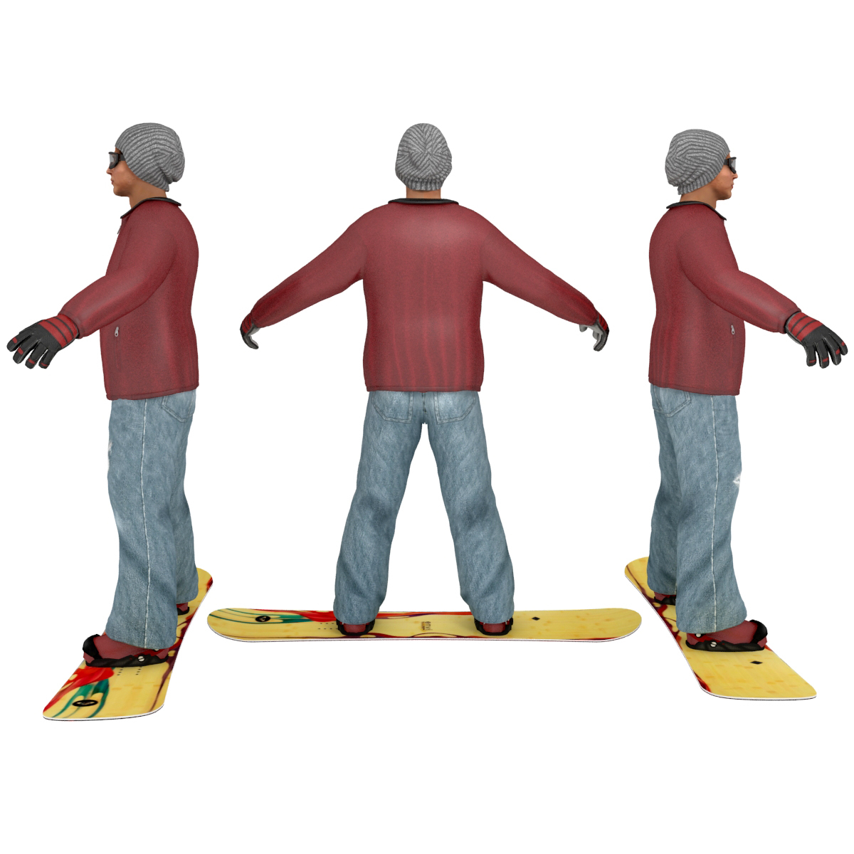 snowboard man 3d max