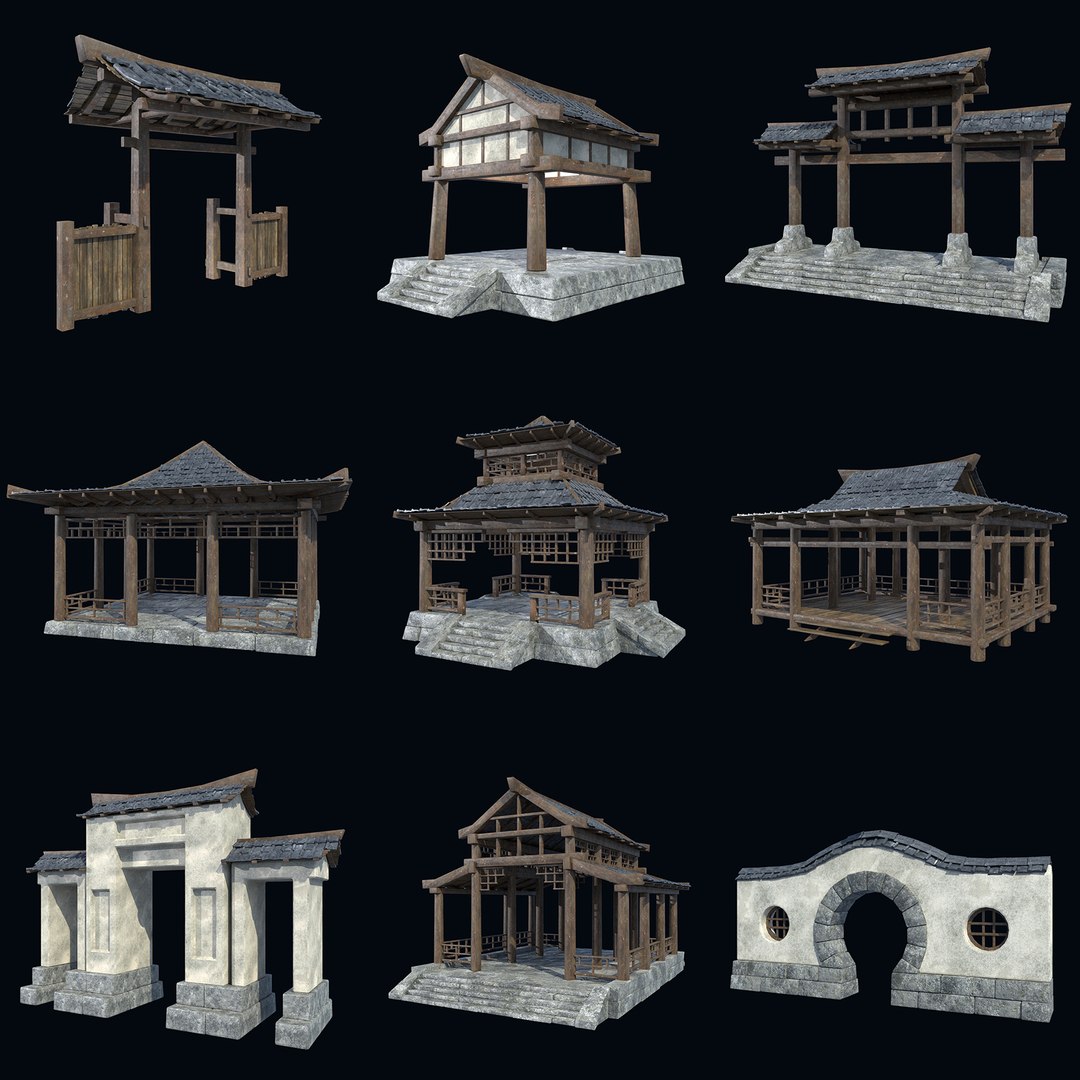 ASIAN JAPAN CONSTRUCTIONS STRUCTURES ORIENTAL COLLECTION 3D model ...