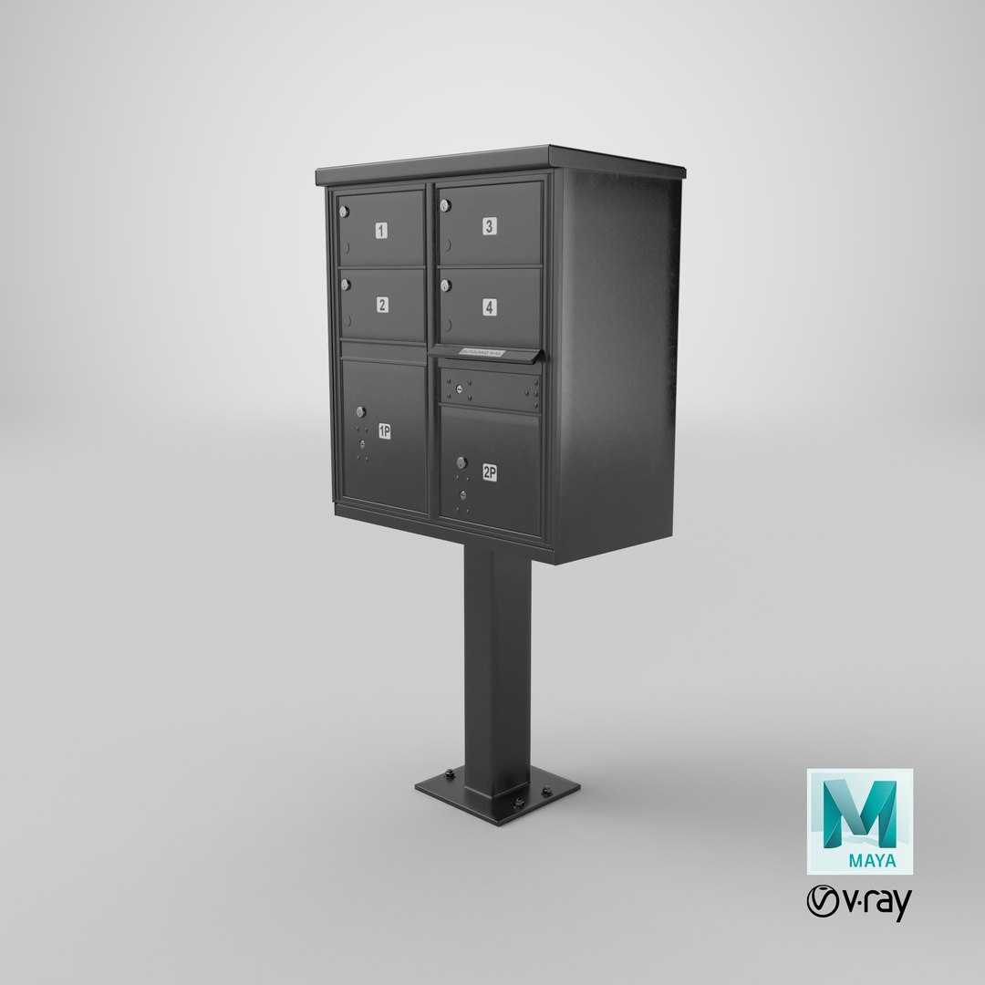 Black Four Door Two Parcel Cluster Mailbox 3D Model - TurboSquid 2022315