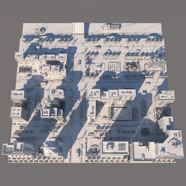 3d city river buildings architectural model