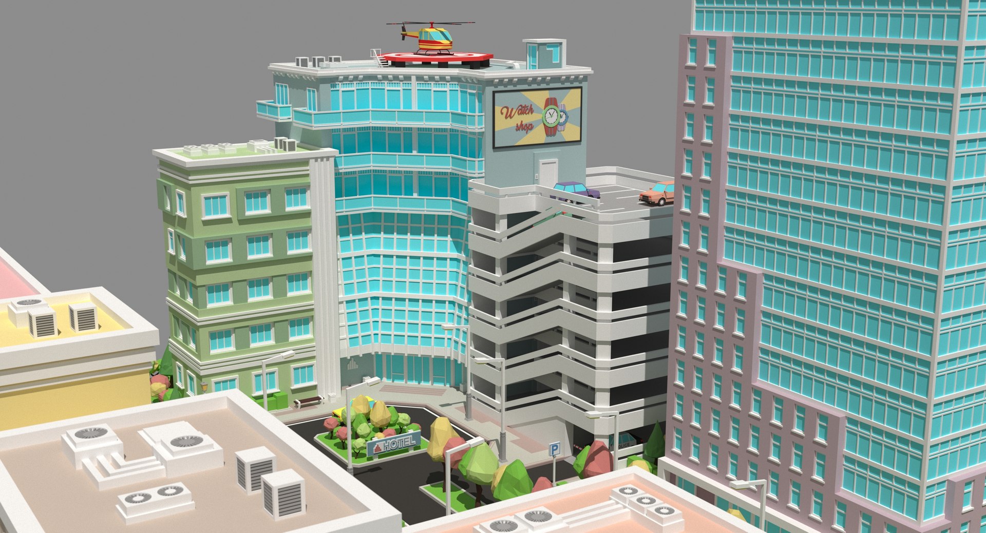 3d City River Buildings Architectural Model