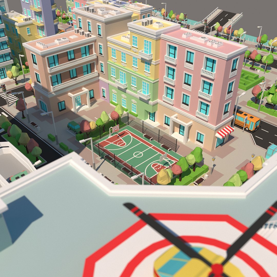 3d City River Buildings Architectural Model