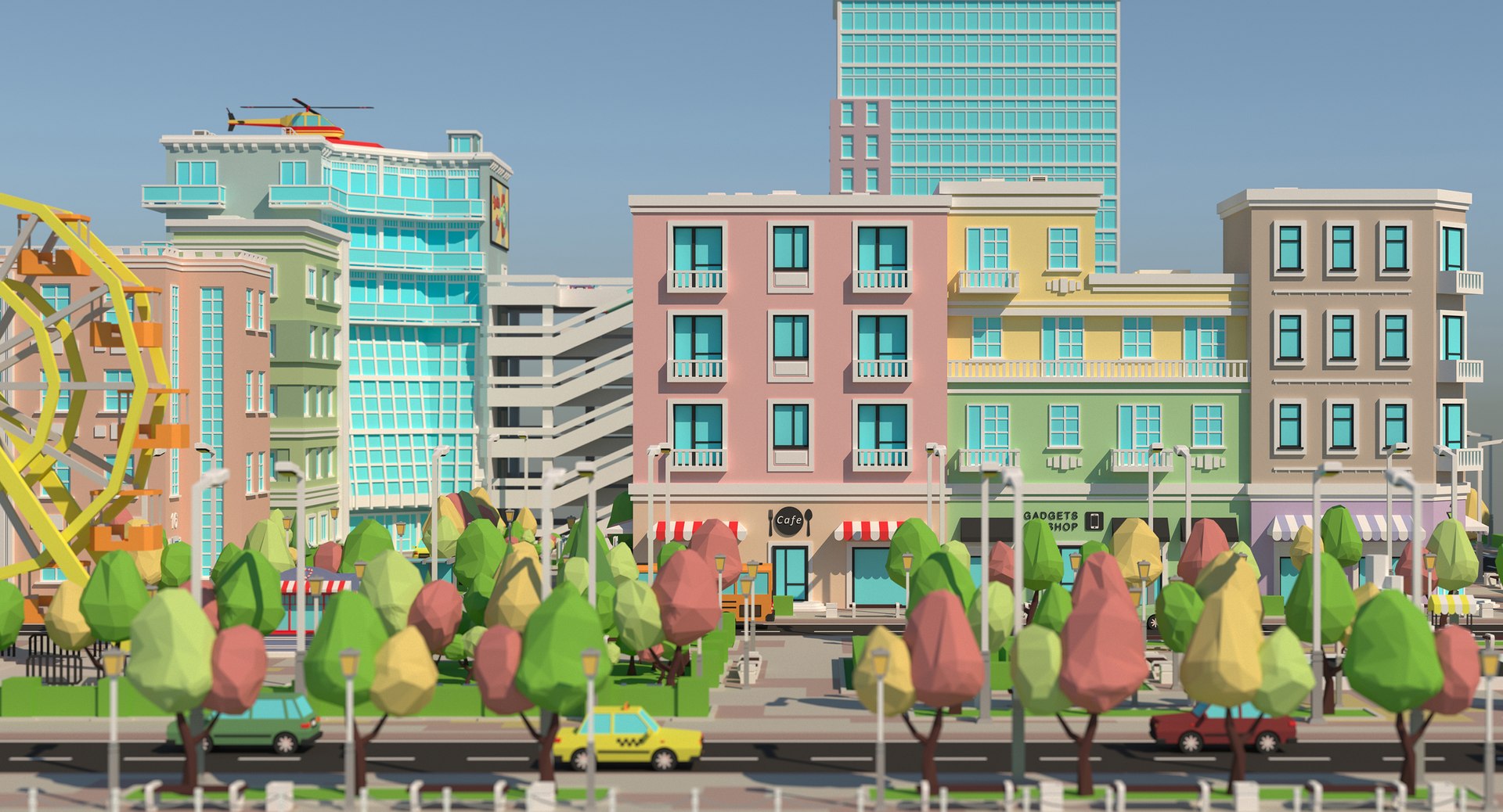 3d City River Buildings Architectural Model