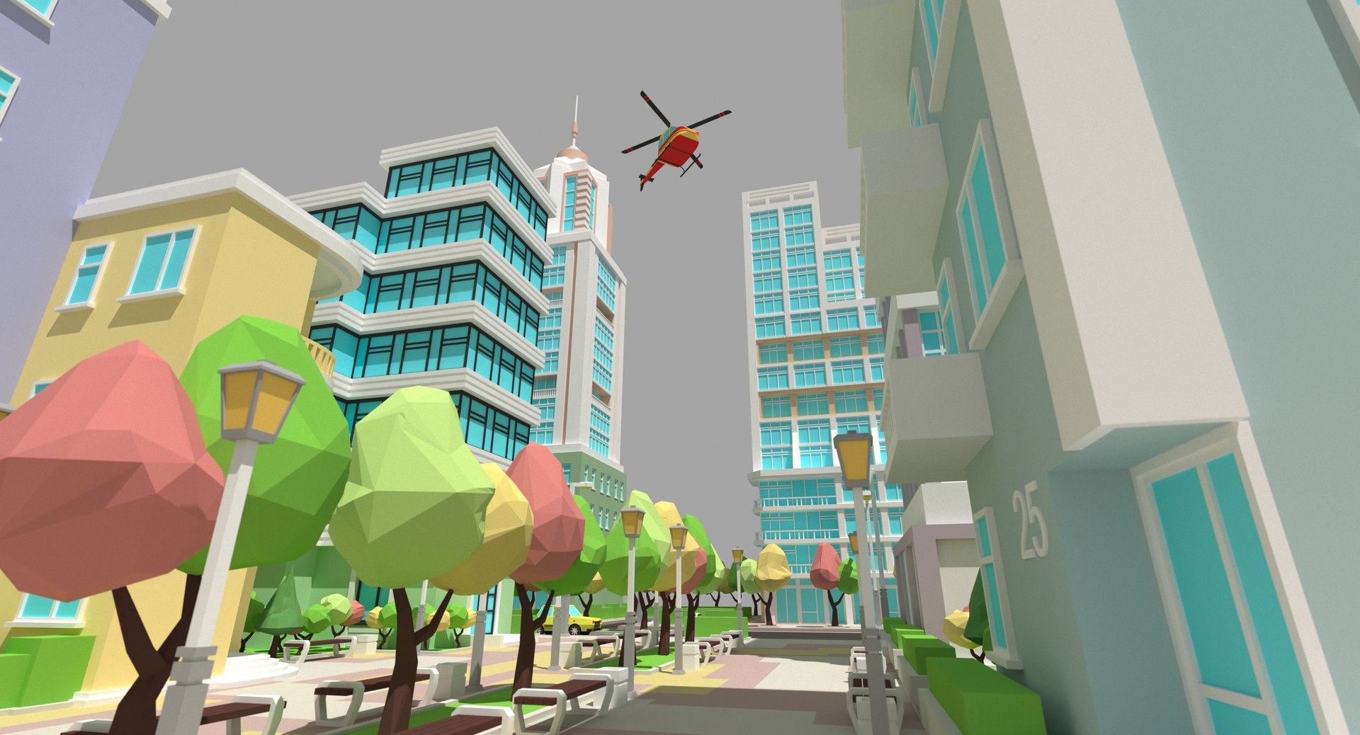 3d City River Buildings Architectural Model