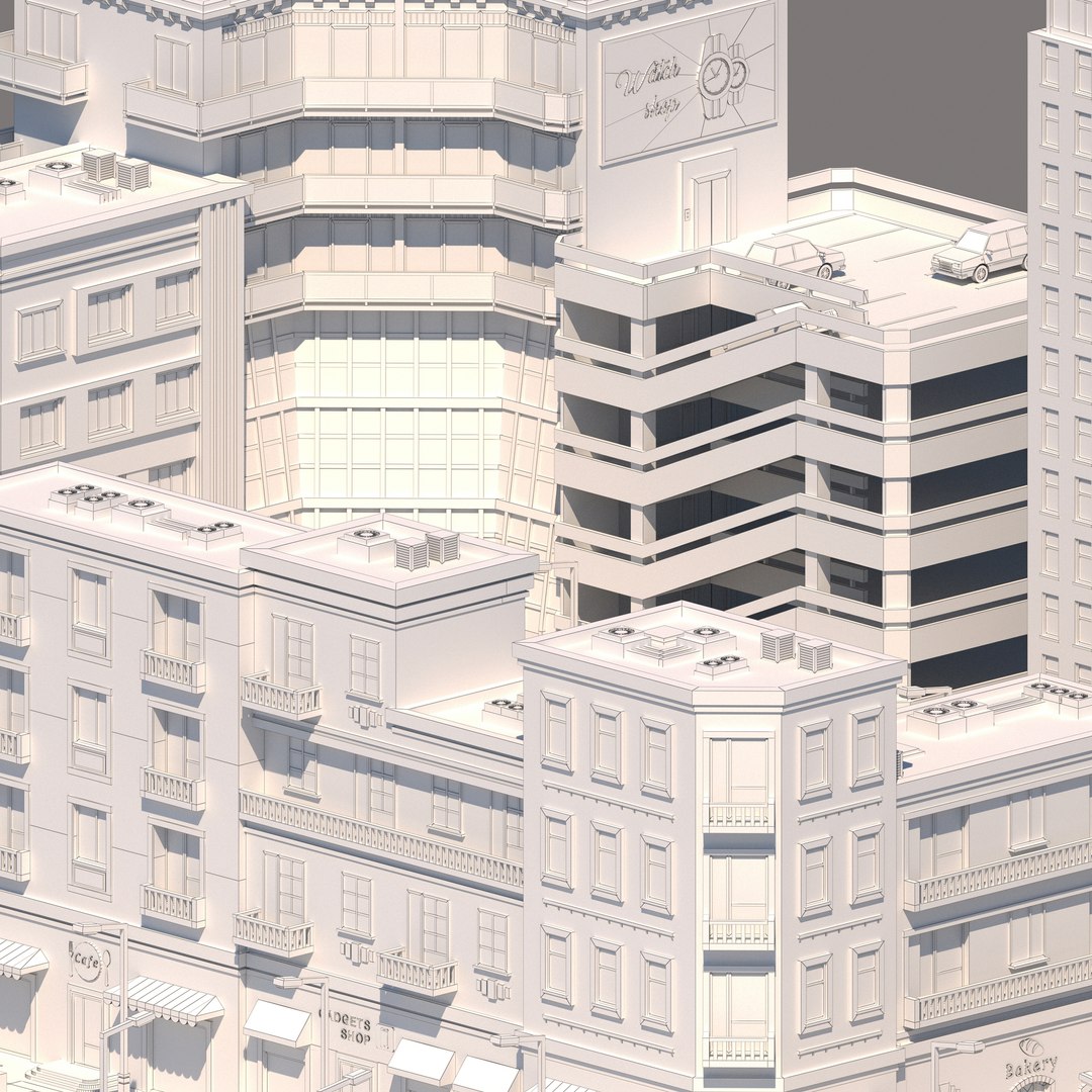 3d City River Buildings Architectural Model