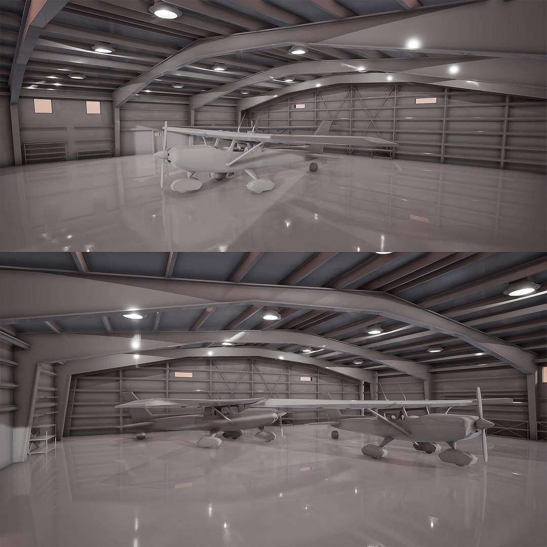 Airplane Hangar With 2 Airplanes 3D Model - TurboSquid 2046132