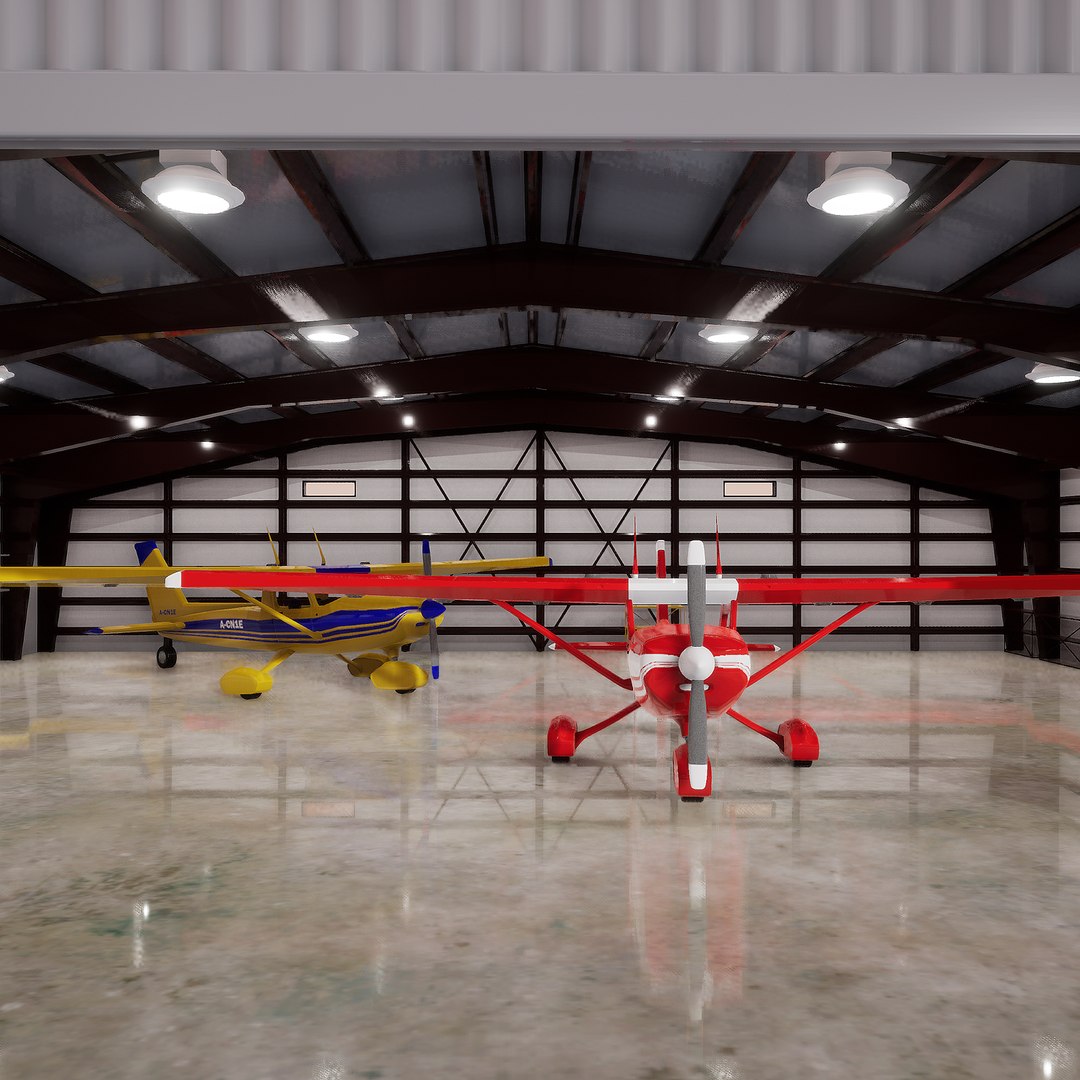 Airplane Hangar With 2 Airplanes 3D Model - TurboSquid 2046132